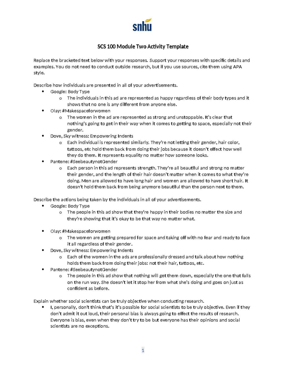 SCS 100 Module Two Activity - Support your responses with specific ...