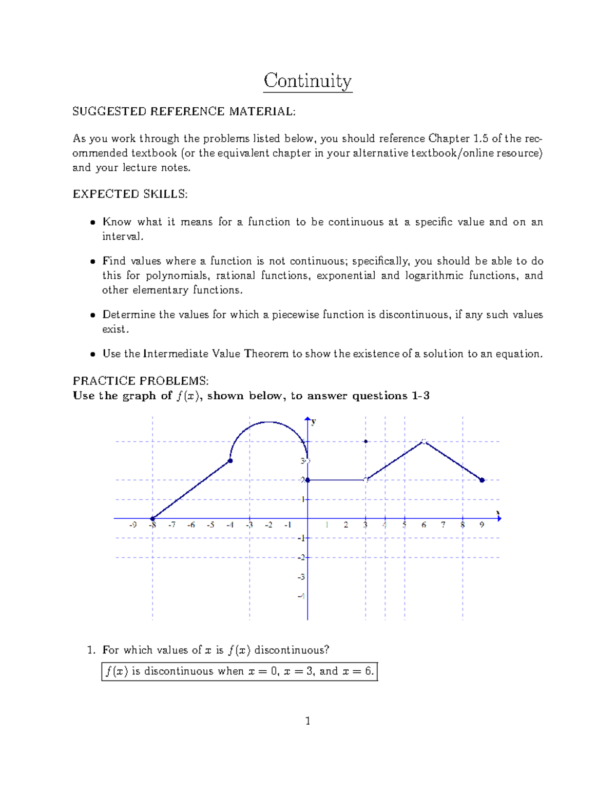Continuity homework - Continuity SUGGESTED REFERENCE MATERIAL: As you ...