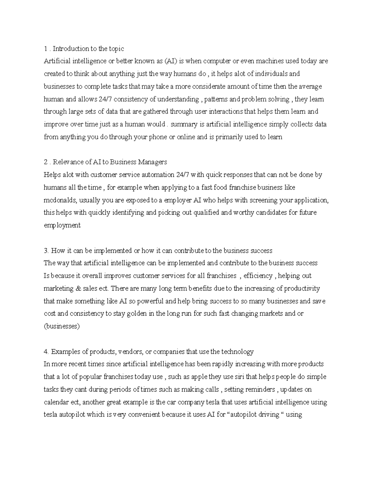 Cormier - CMIS 351 - Assingment 3 - Analysis - Introduction to the topic Artificial intelligence ...