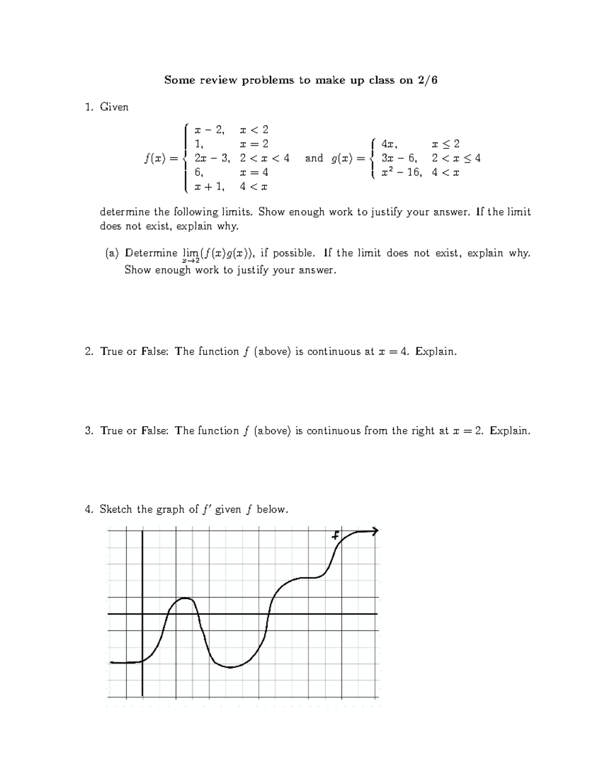 Make-up-problems - Past worksheet in Professor Merz class - Some review problems to make up ...