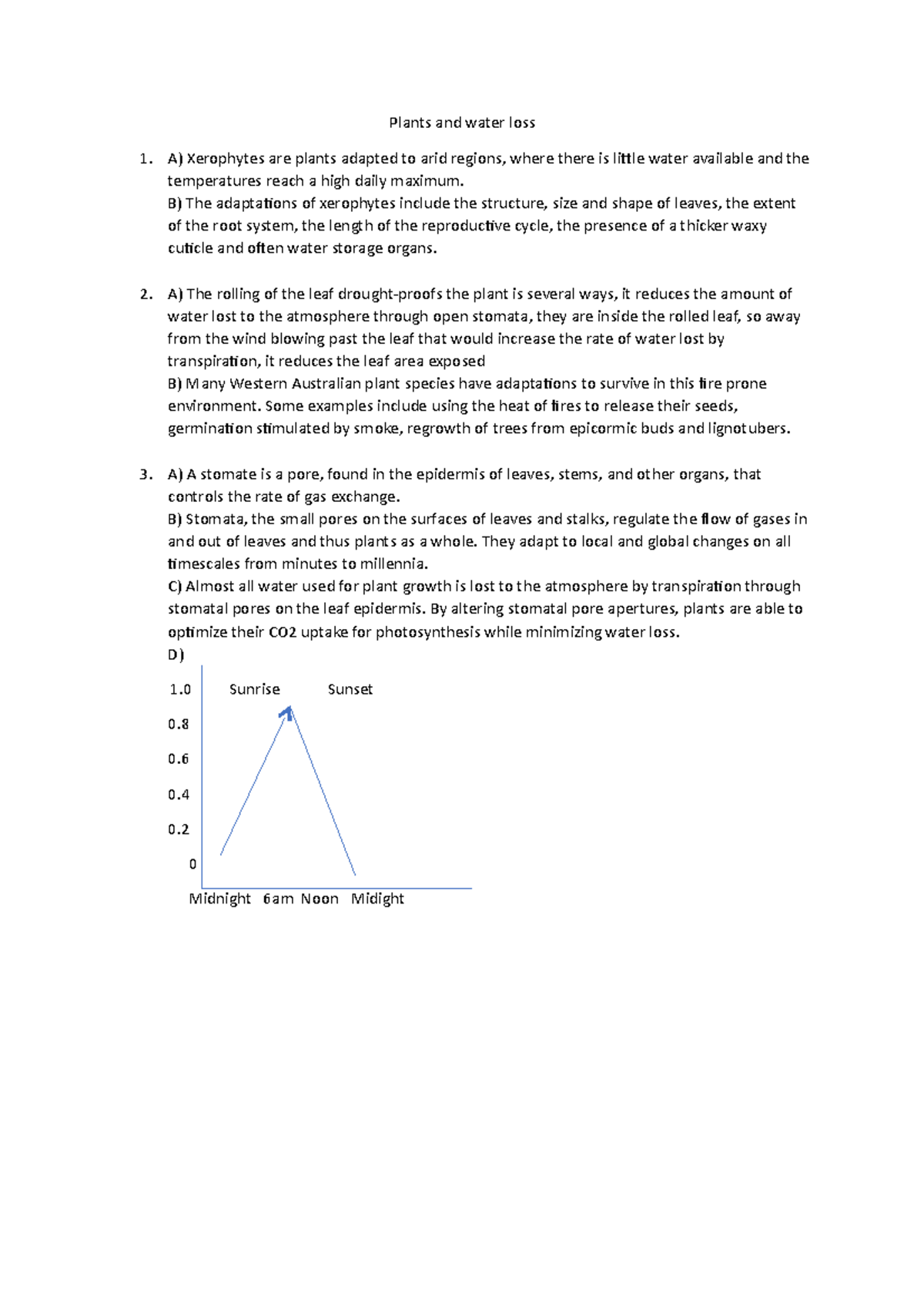 Plants and water loss - notes - Plants and water loss A) Xerophytes are ...