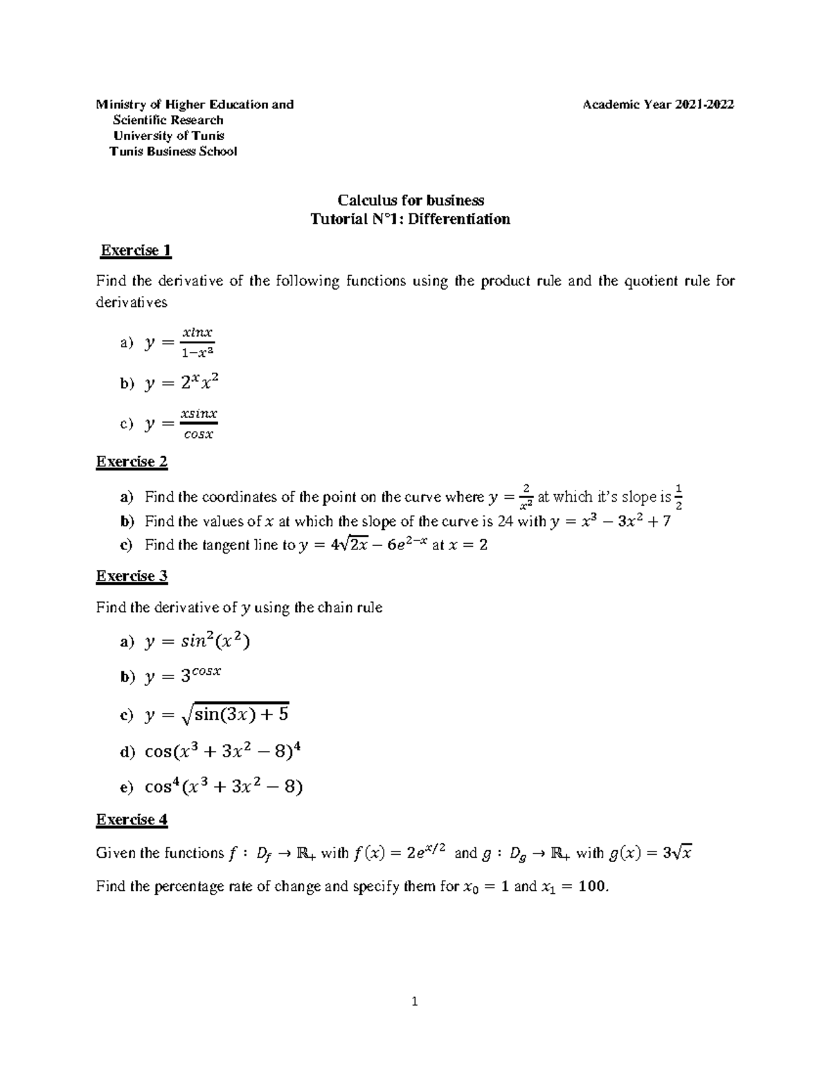 Tut2 calculus - math - 1 Ministry of Higher Education and Academic Year ...