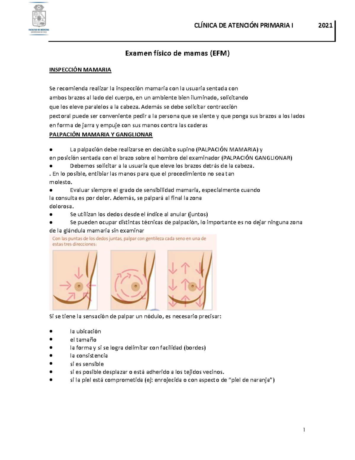 Material de estudio EFM - Examen físico de mamas (EFM) INSPECCIÓN ...