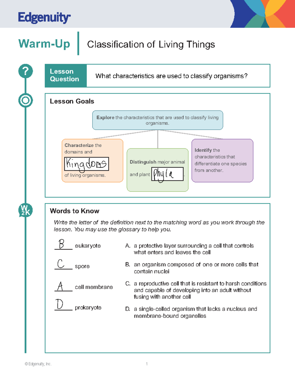 8302-02-04-Classifica Living Things-Unit 2 - Warm-Up Classification of ...