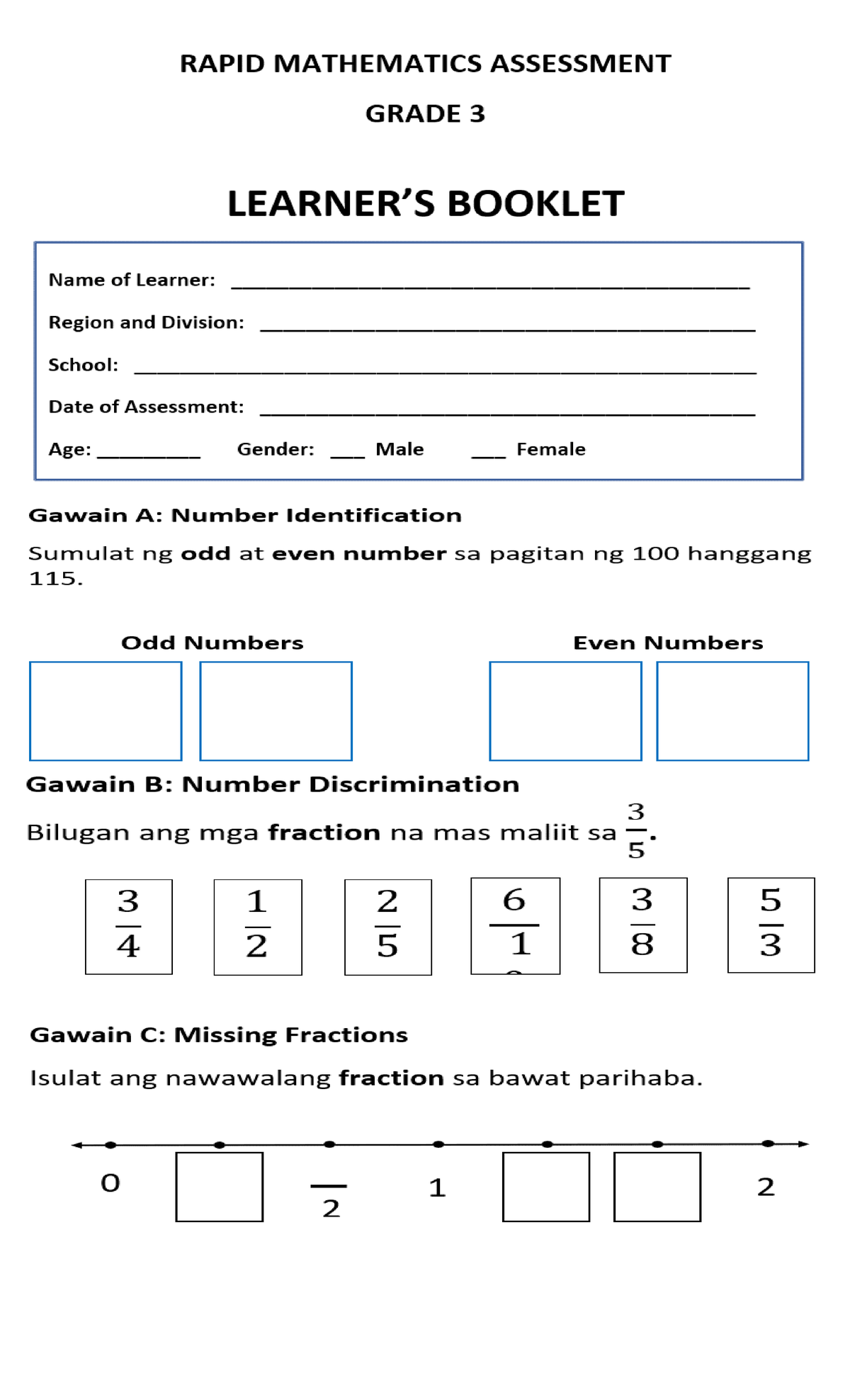 RMA-Test - RMA TEST - RAPID MATHEMATICS ASSESSMENT GRADE 3 BOOKLET Name ...