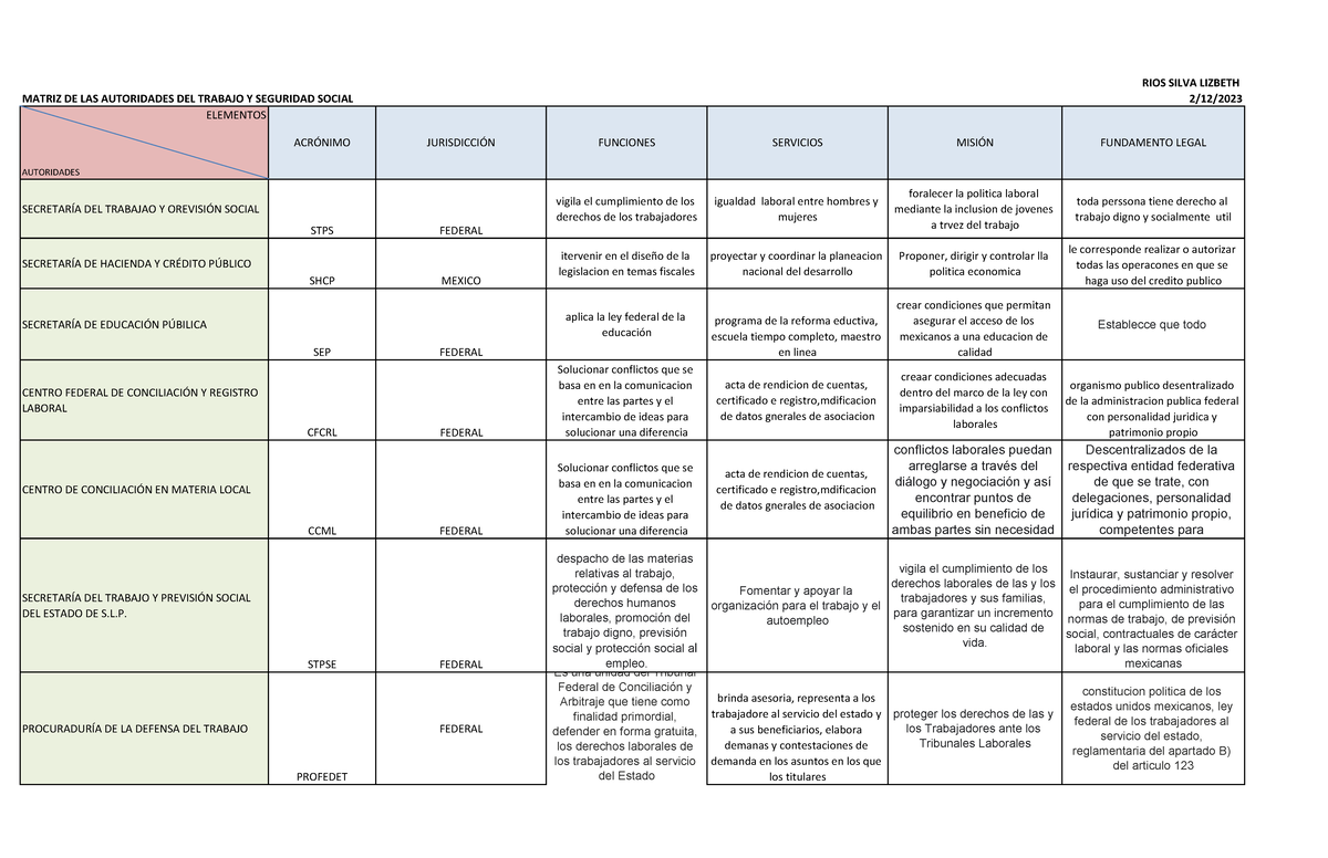2.5 Matriz DE LAS Autoridades DEL Trabajo Y Seguridad Social - RIOS ...