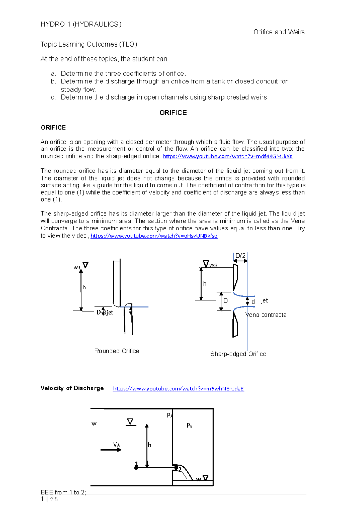 Hydro 1 - Fluid Flow Measurement - Orifice and Weirs - Civil ...