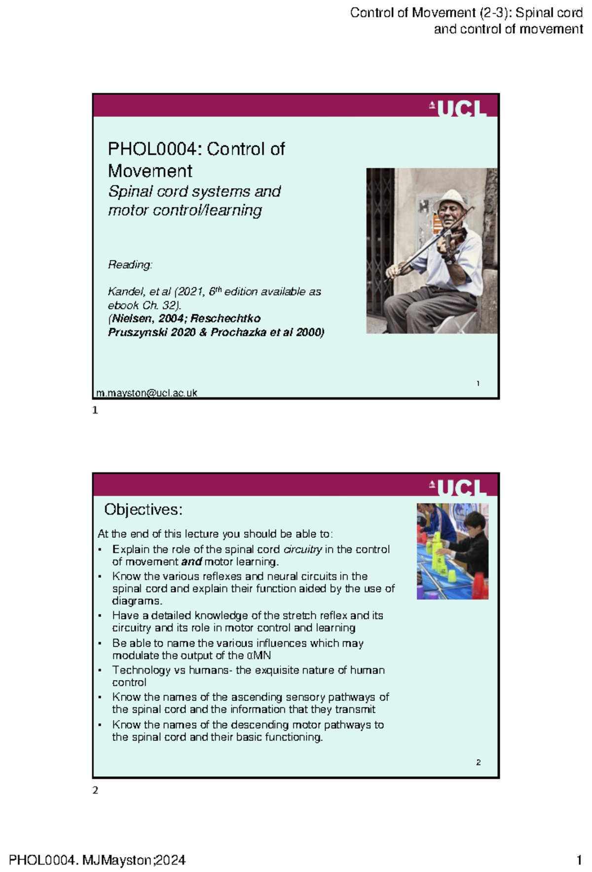 L3 Control of Movement 02 - Spinal cord systems and motor control ...