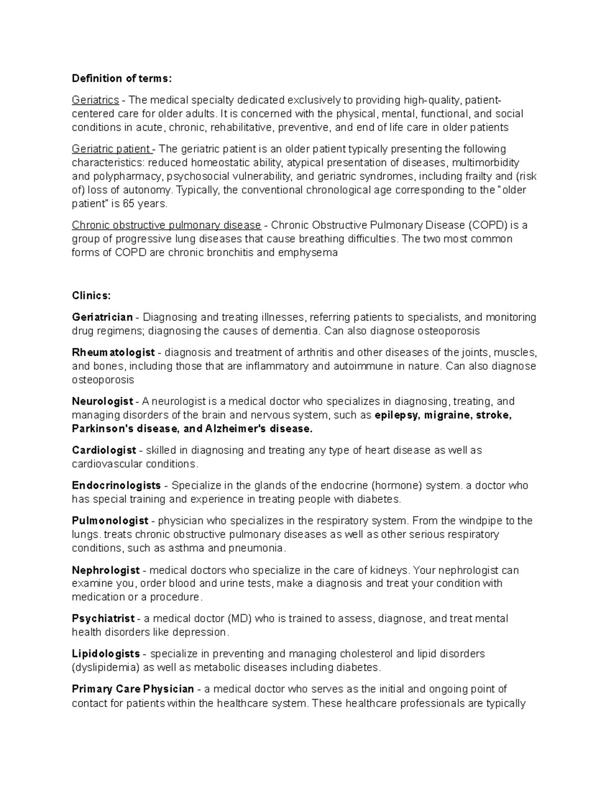 Geriatric info - educational - Definition of terms: Geriatrics - The ...