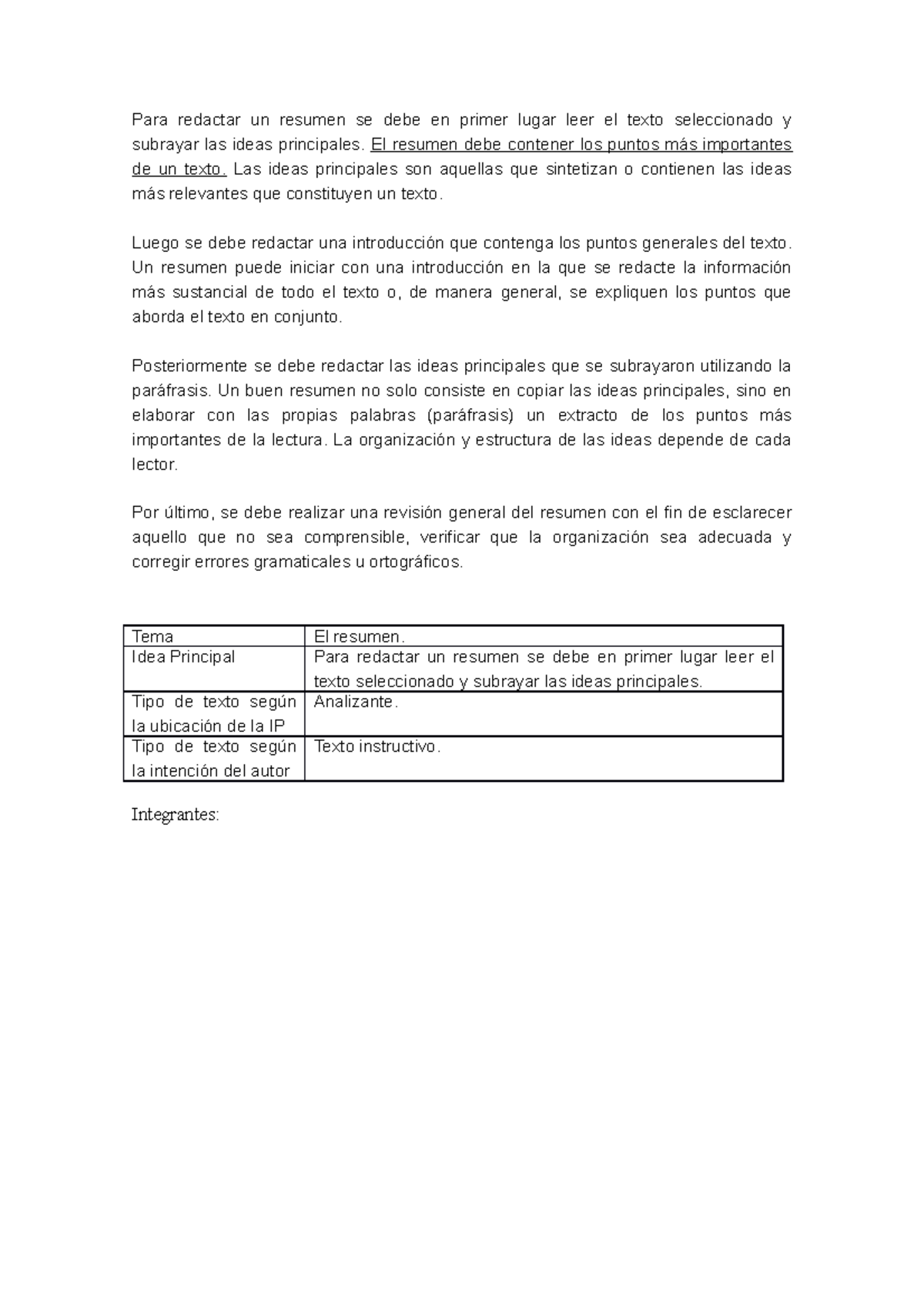 Lenguaje - investigacion - Para redactar un resumen se debe en primer ...