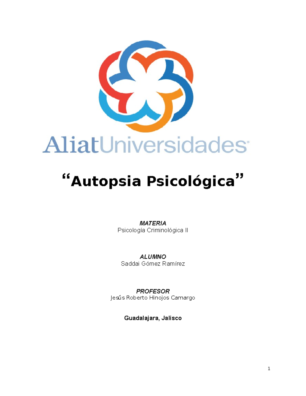 Autopsia Psicológica - “Autopsia Psicológica” MATERIA Psicología ...