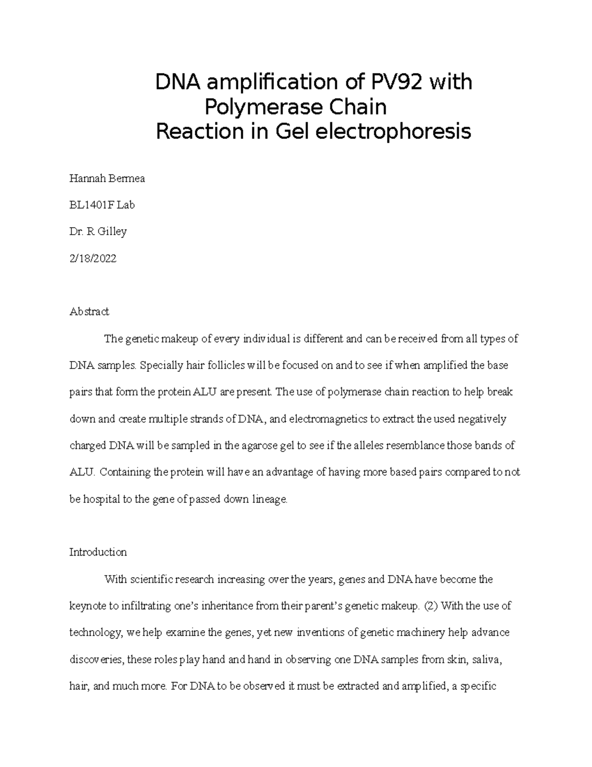 DNA amplification of PV92 with Polymerase Chain - DNA amplification of ...