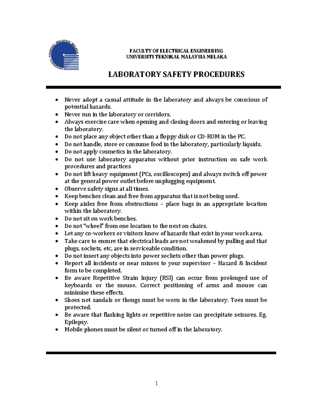 Lab safety procedure BEKB 2431 - FACULTY OF ELECTRICAL ENGINEERING ...