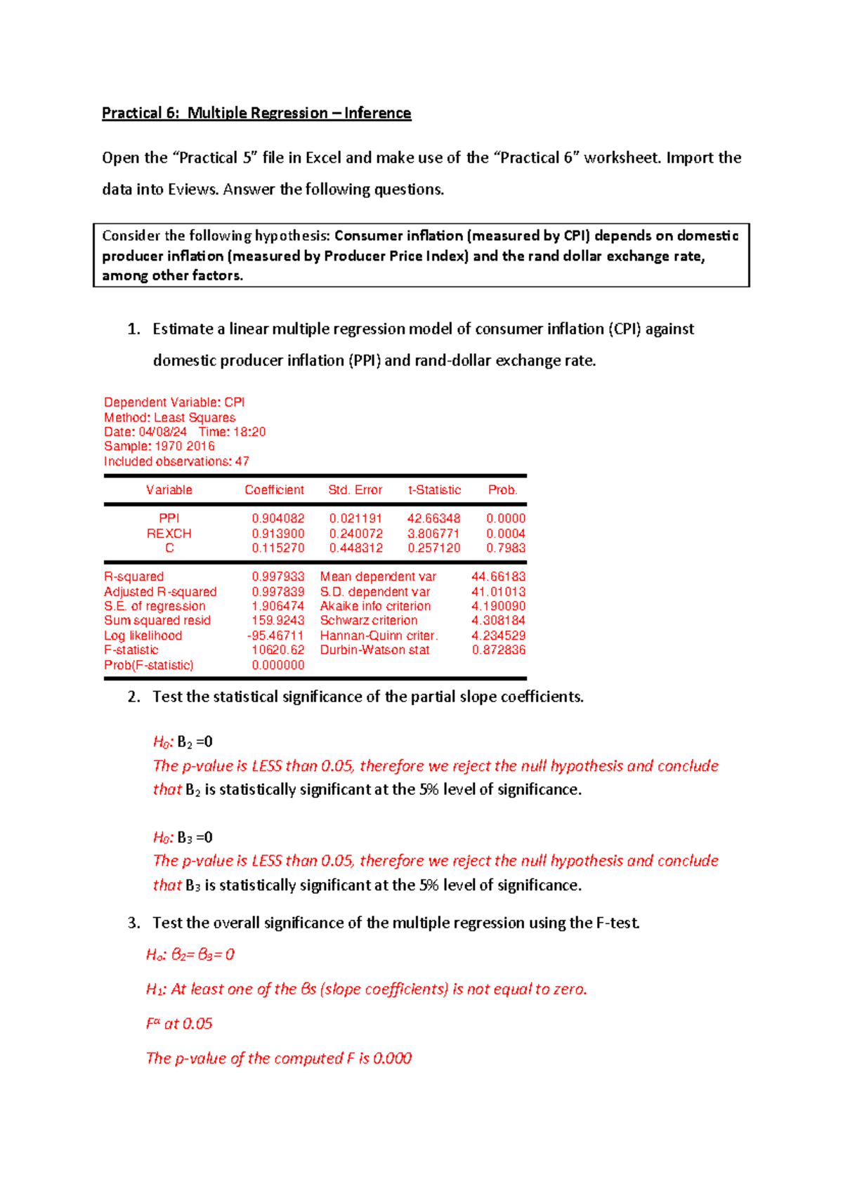 Tutorial and Practical MEMO - Practical 6: Multiple Regression – Inference Open the “Practical 5 ...