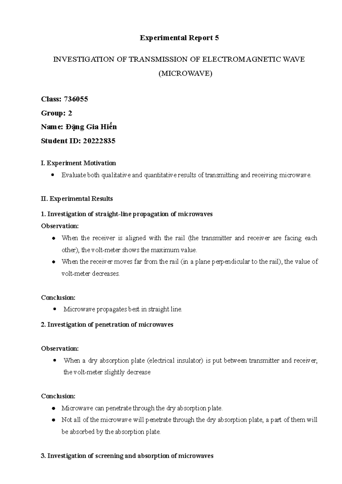 Experiment-5-NV - Tn lí 2 - Experimental Report 5 INVESTIGATION OF ...