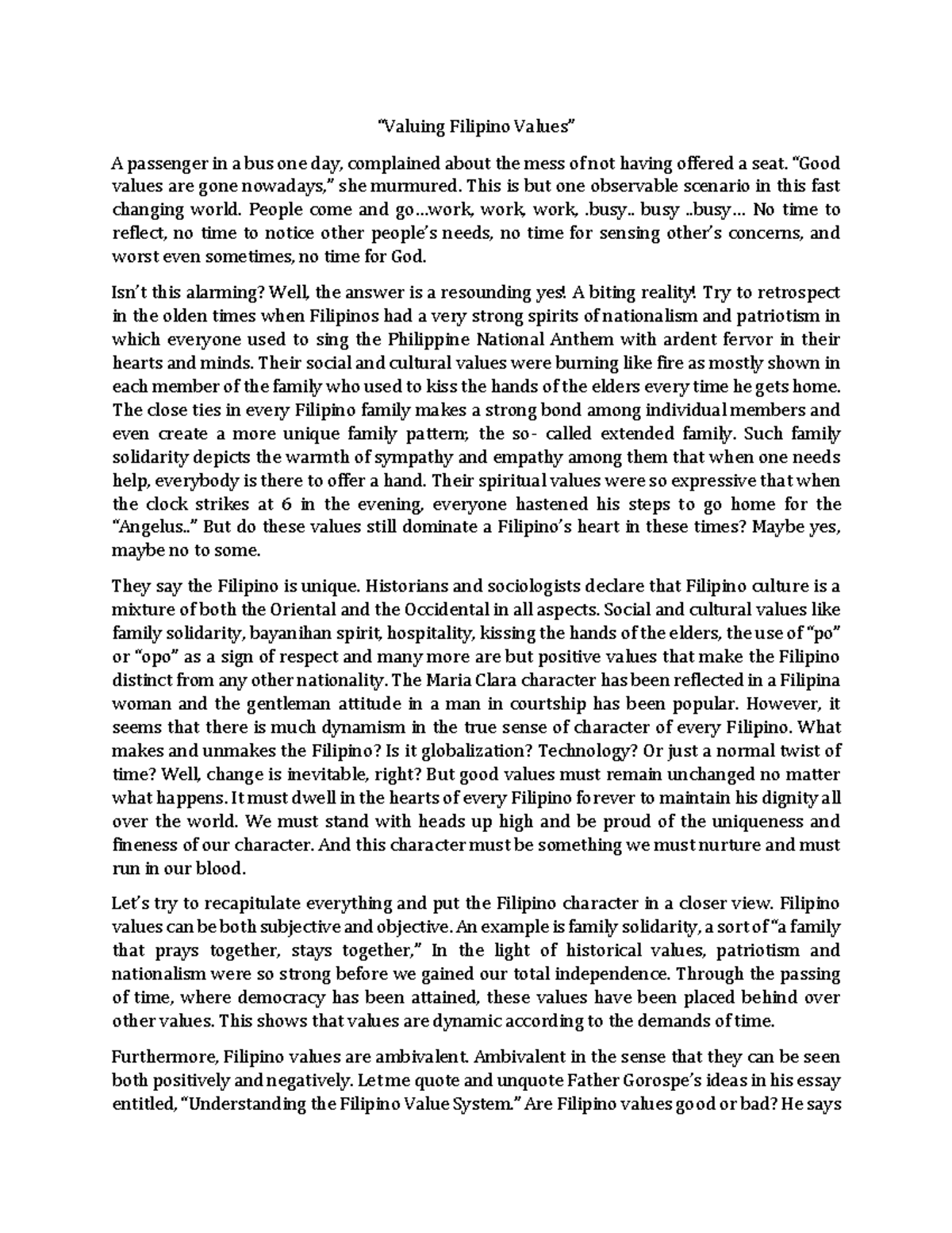 Oration-2 -Valuing-Filipino-Values - “Valuing Filipino Values” A ...