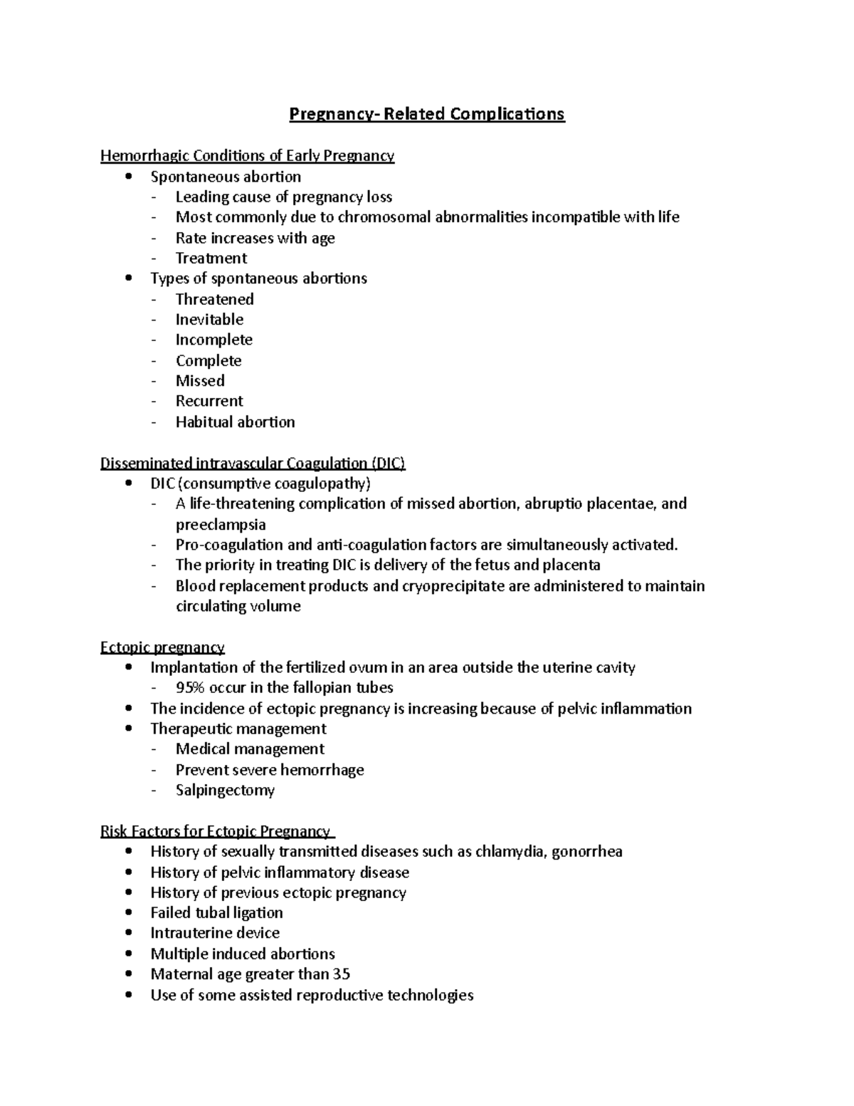 Pregnancy notes - Pregnancy- Related Complications Hemorrhagic ...