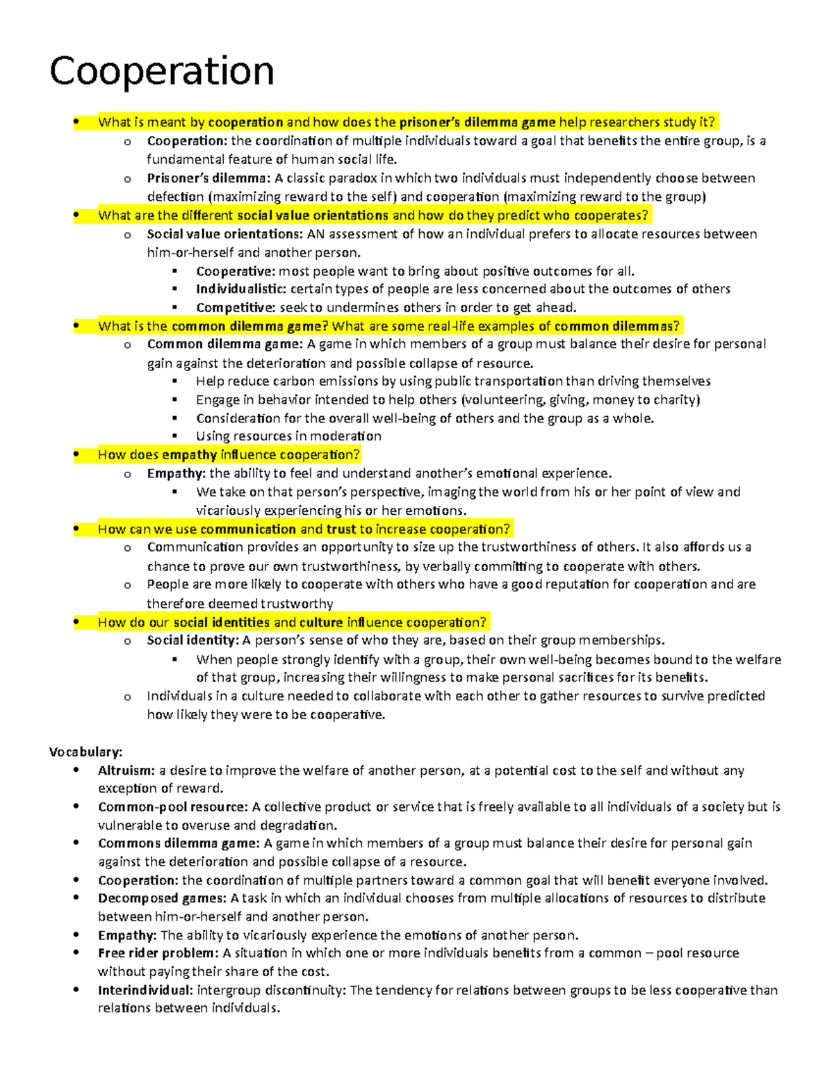 Cooperation - Lecture notes 17 - Cooperation What is meant by ...