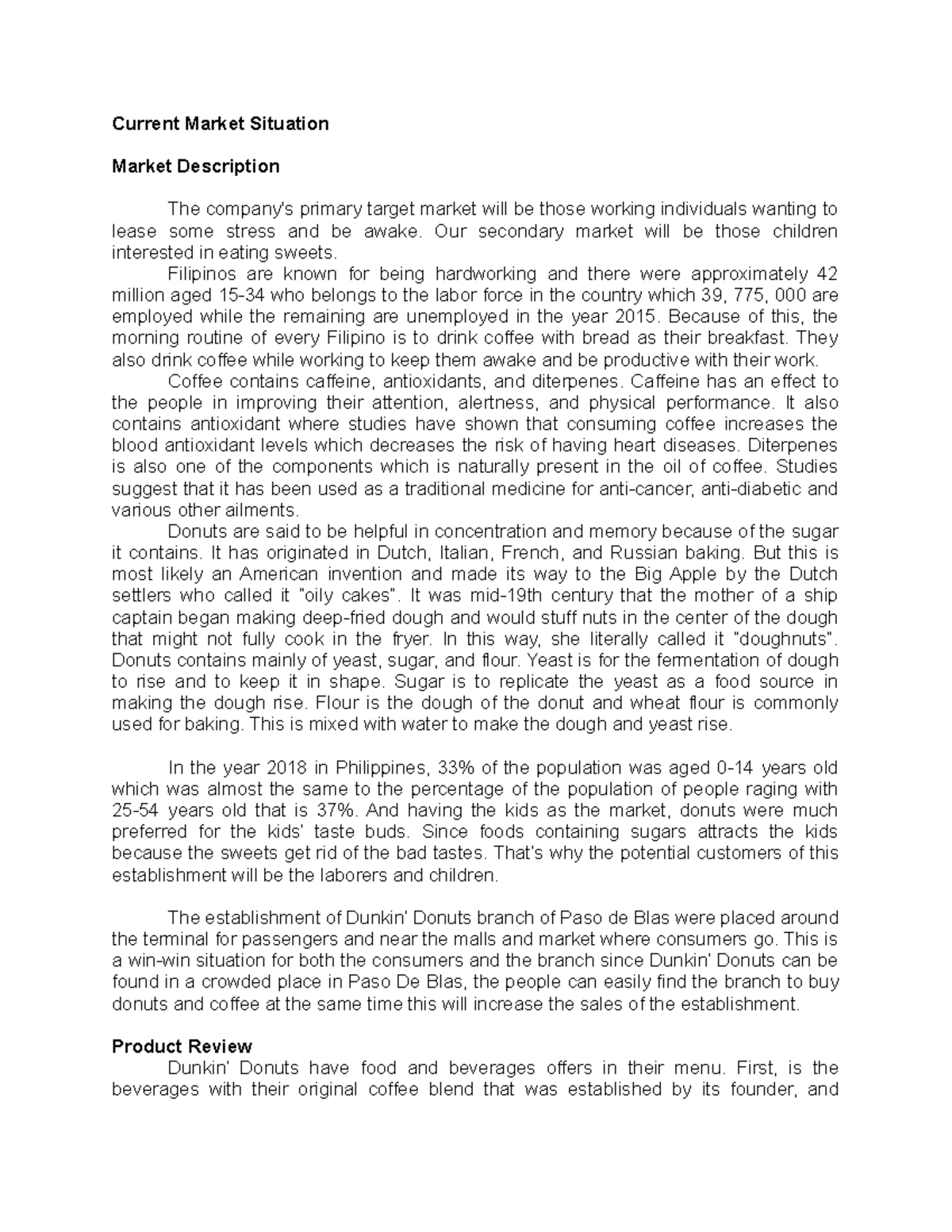 Chapter 2 Marketing - Current Market Situation Market Description The ...