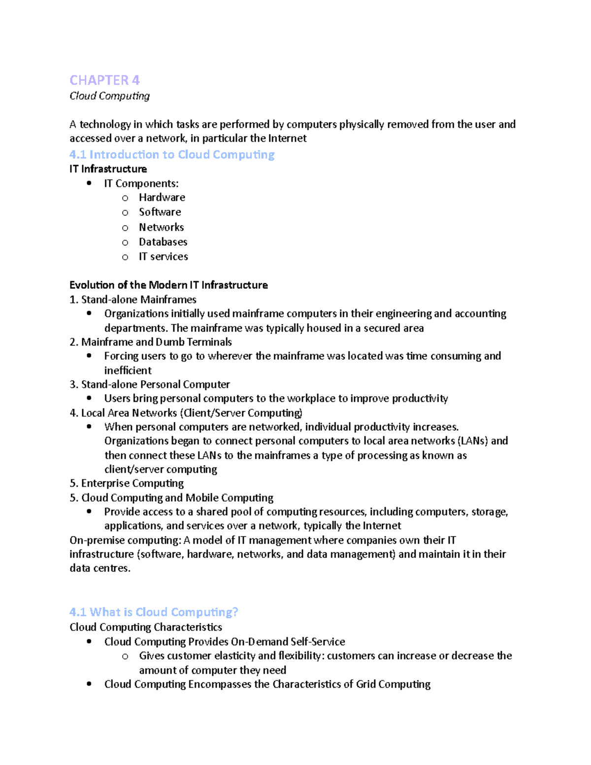 COMM 226 - Chapter 4 textbook notes - CHAPTER 4 Cloud Computing A ...