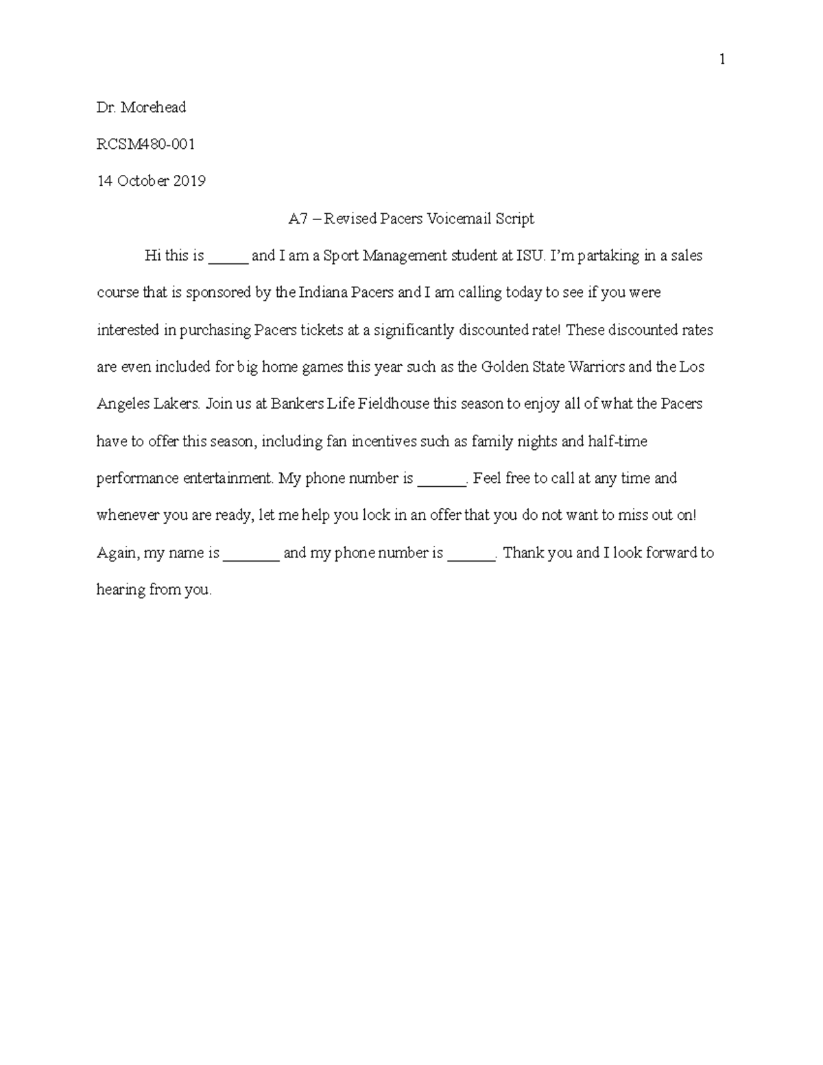 A7 Revised Pacers Script - Dr. Morehead RCSM480- 14 October 2019 A7 ...