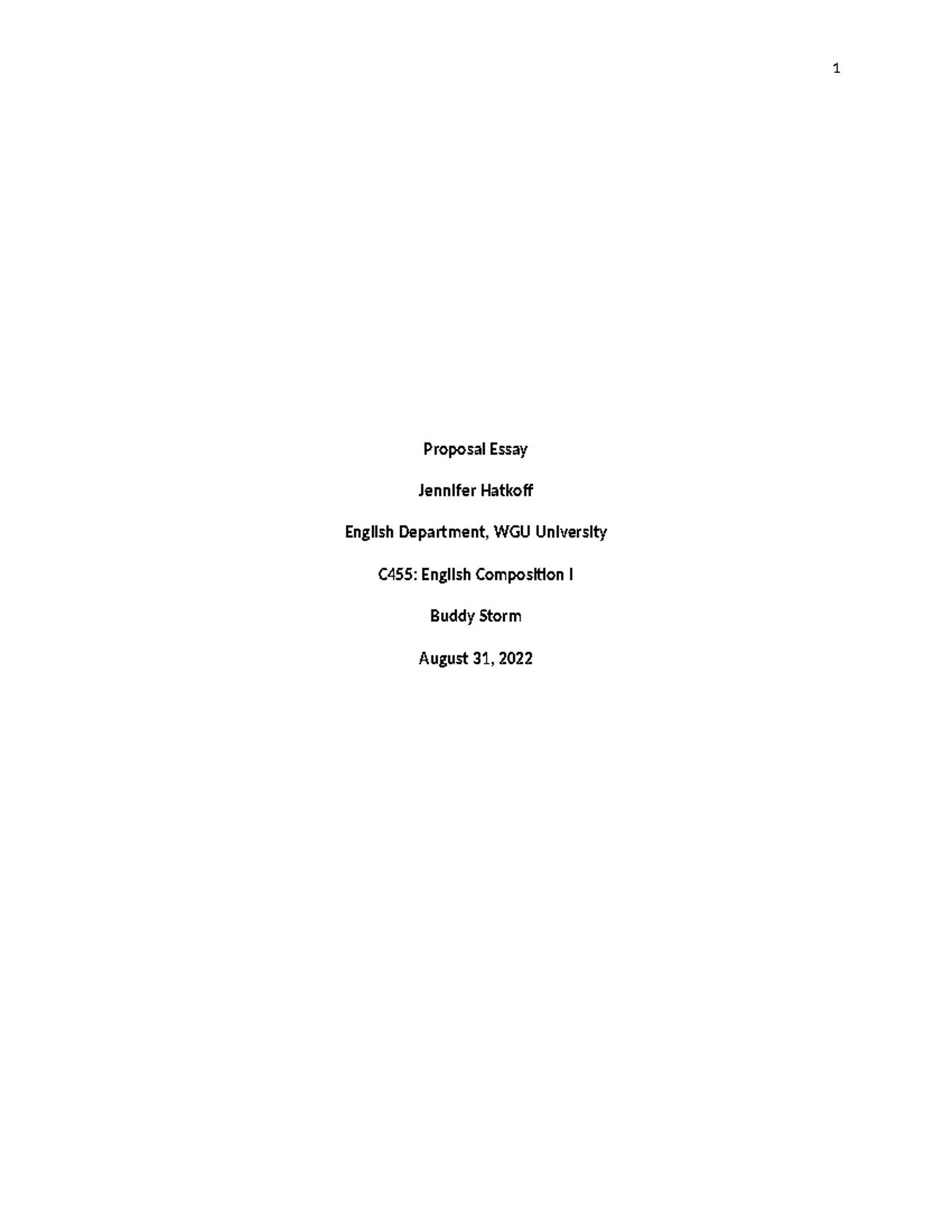 Proposal Essay - Proposal Essay Jennifer Hatkoff English Department ...