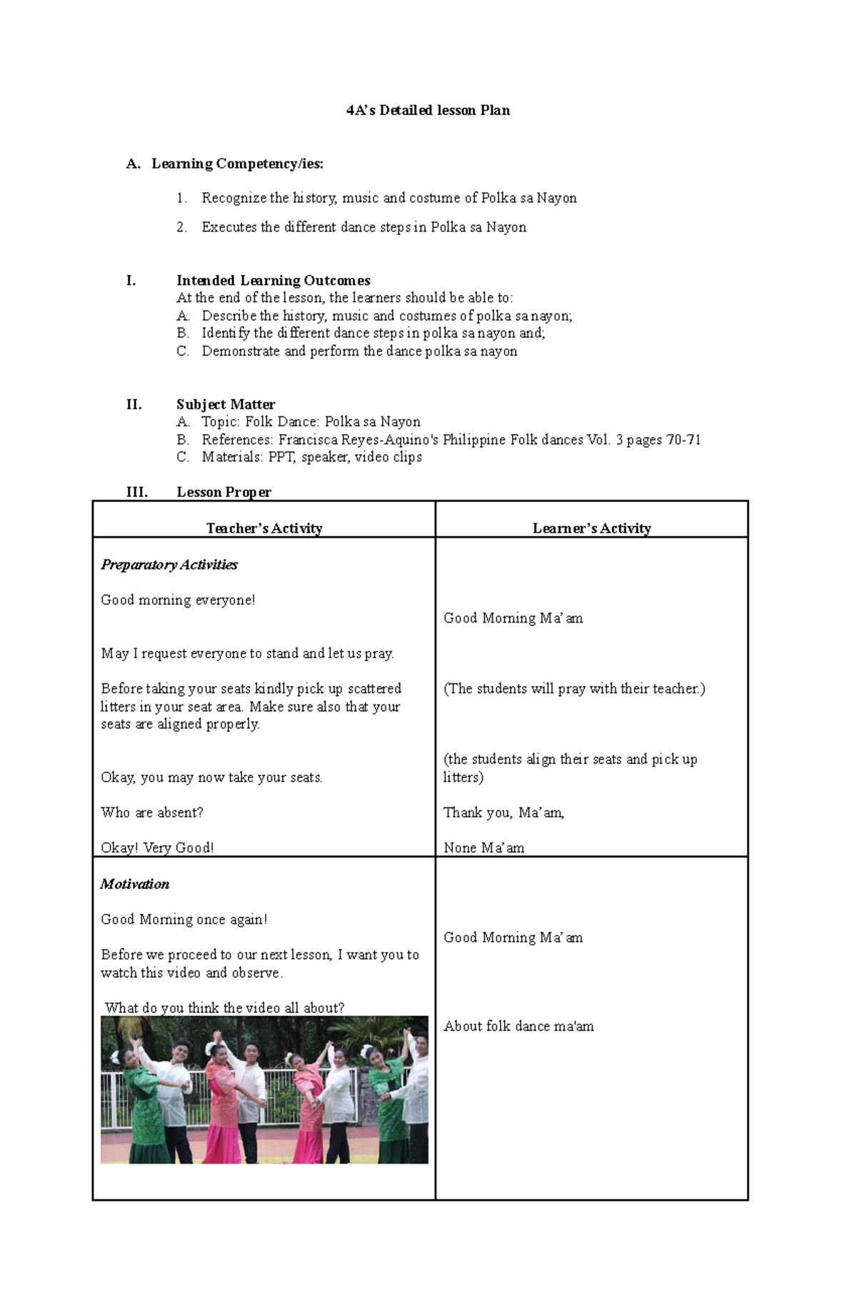 4A-Lesson-Plan- Polka SA Nayon - 4A’s Detailed lesson Plan A. Learning ...
