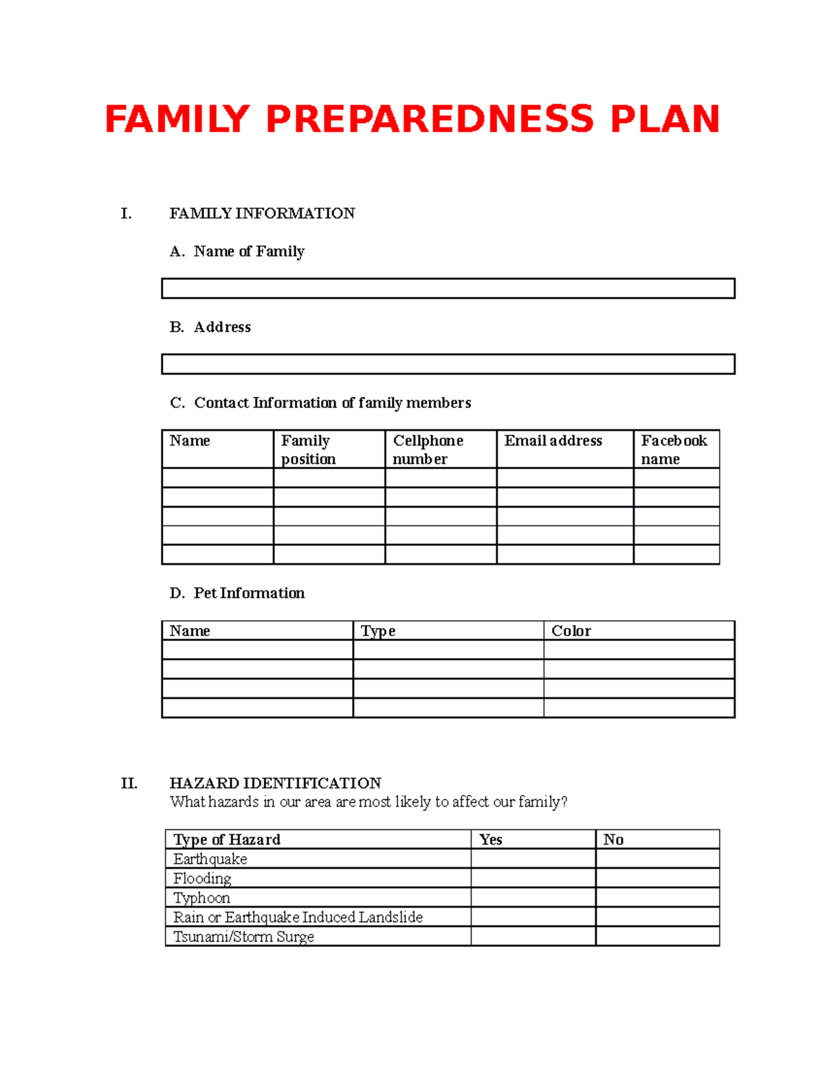 Preparedness-PLAN - Preparedness-PLAN - FAMILY PREPAREDNESS PLAN I ...