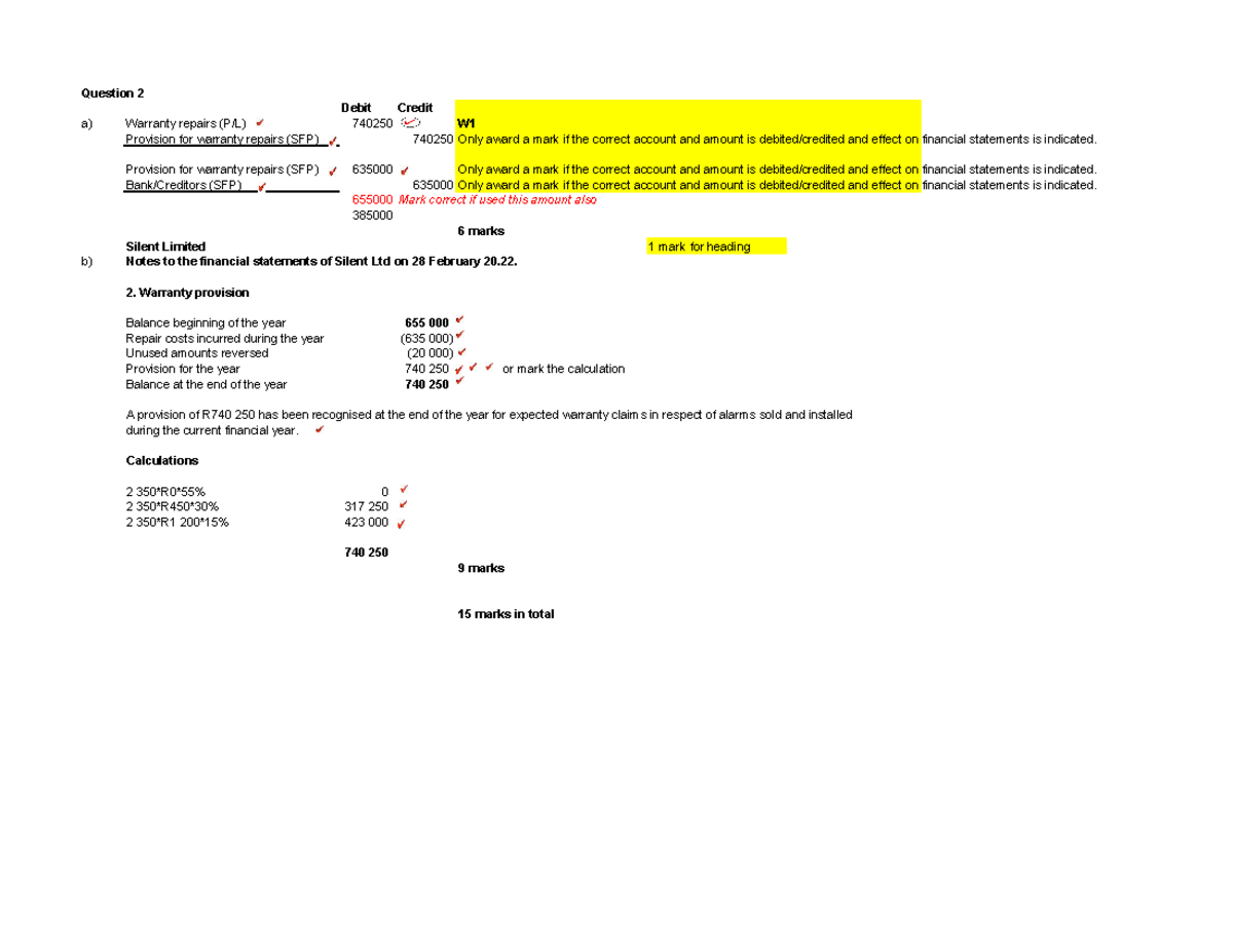 Memorandum Question 2(2)IAS 37 - Question 2 Debit Credit a) Warranty ...