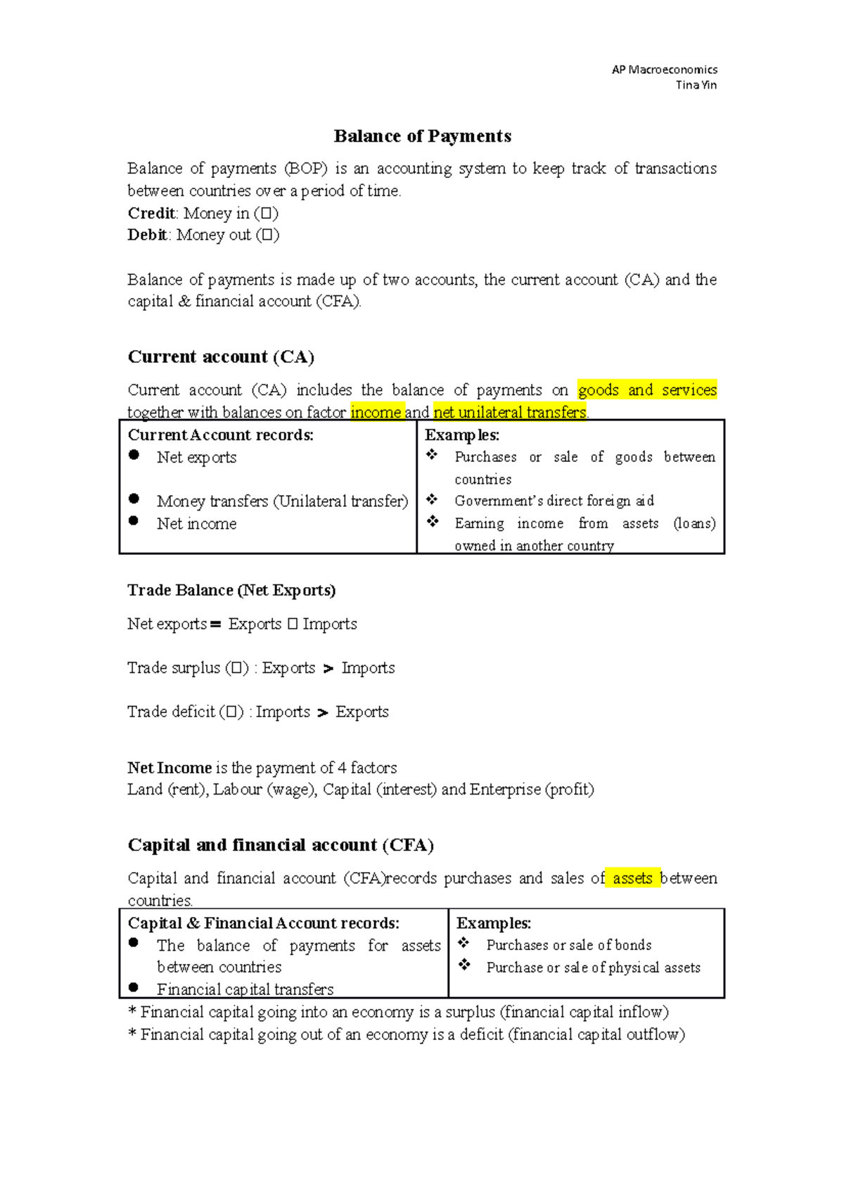 Balance of Payment - It is the worksheet of eco. Including lots of ...
