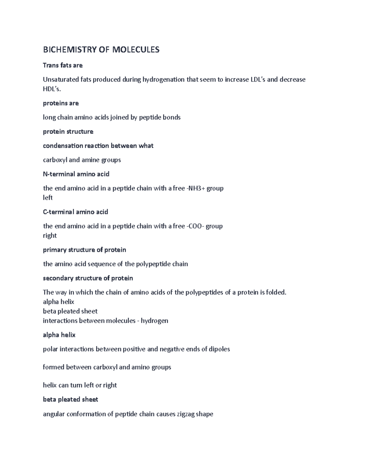 Bichemistry-OF- Molecules - BICHEMISTRY OF MOLECULES Trans fats are ...