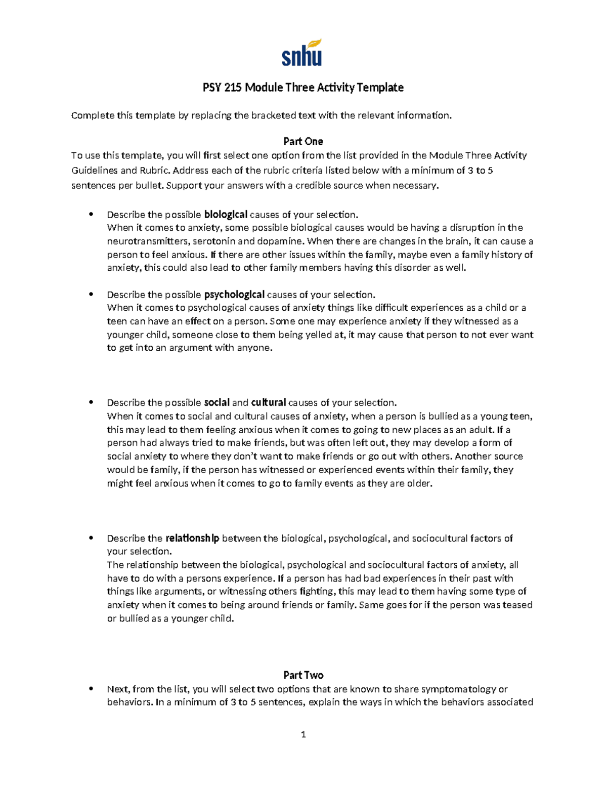 PSY 215 Module Three Activity Template - PSY 215 Module Three Activity ...