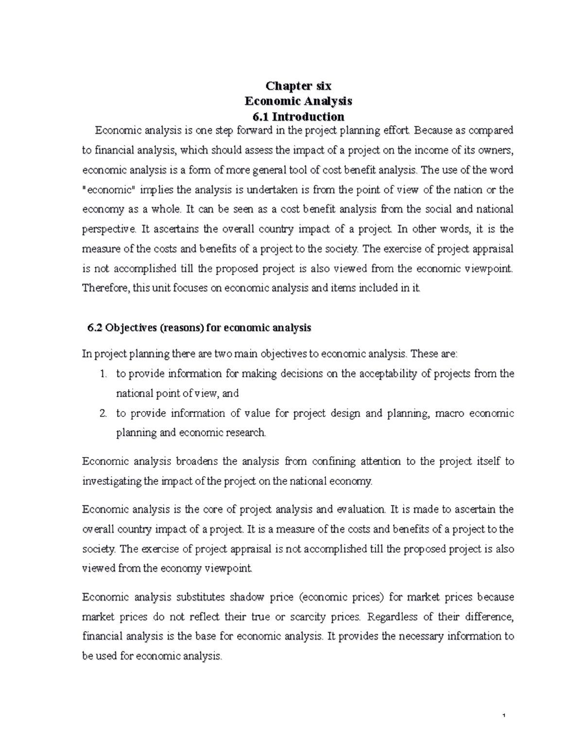 Project Analysis Chapter Six - Chapter sixChapter six Economic Analysis ...