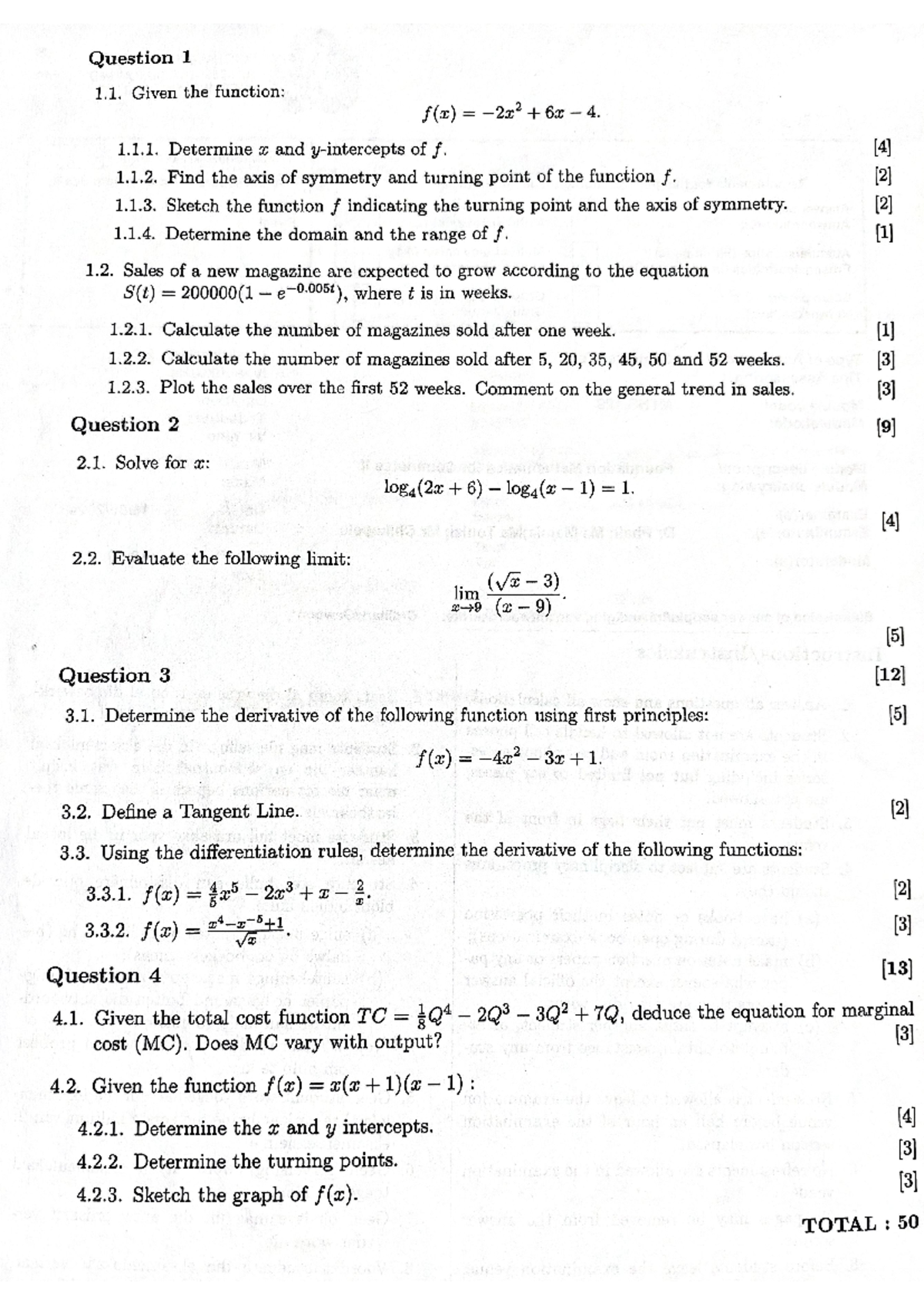 MTHS 129 - Semester test (2023) - Question 1 1. Given the function: f(x ...
