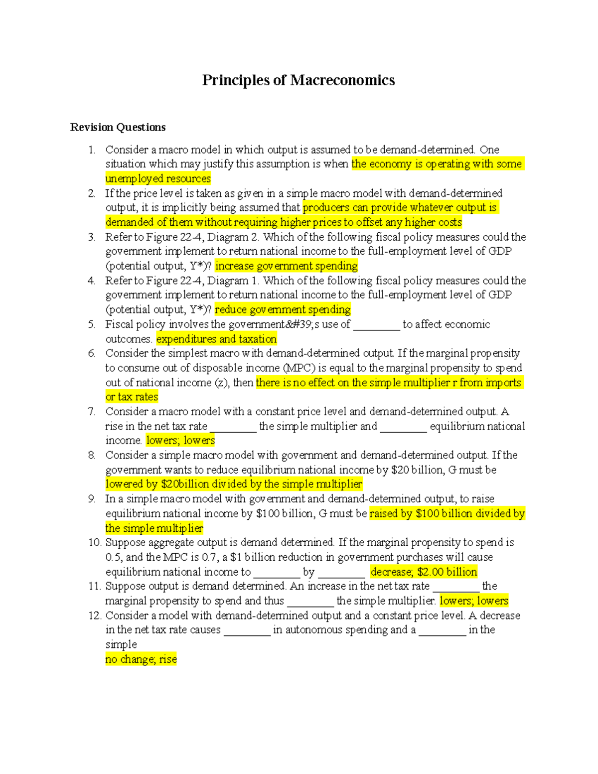 Practice Questions ECO 106 - Principles of Macreconomics Revision ...