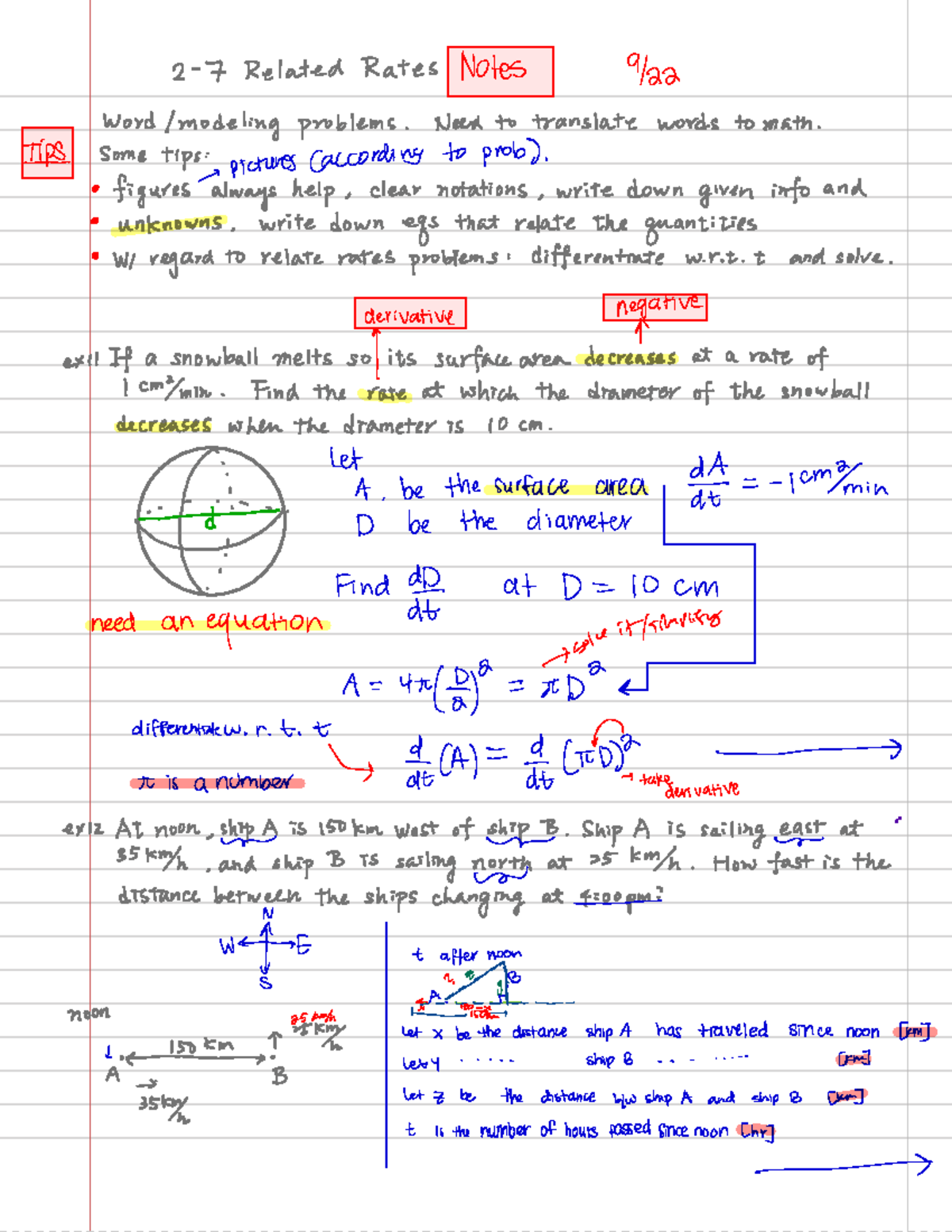 2-7 Related Rates - Lecture Notes - Notes 9122 TiPâ ³ pictures ...