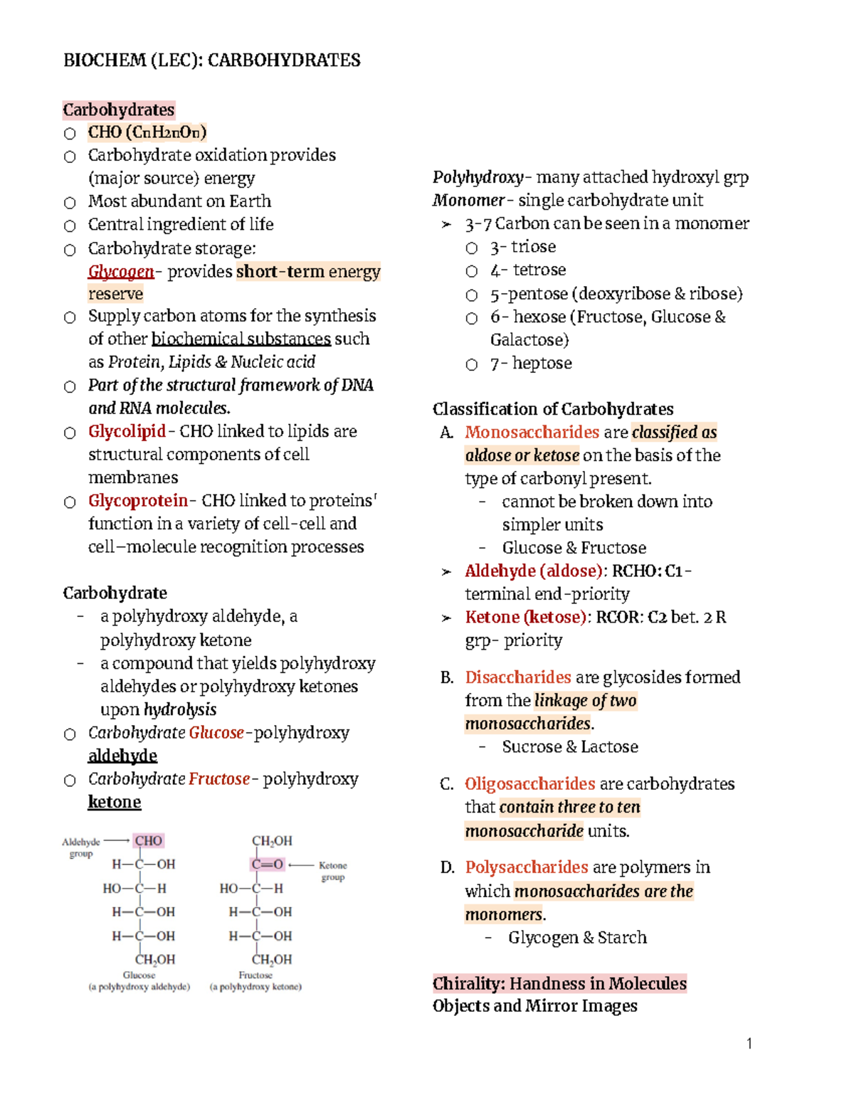 Carbohydrates (prelim) - Carbohydrates CHO (CnH2nOn) Carbohydrate ...