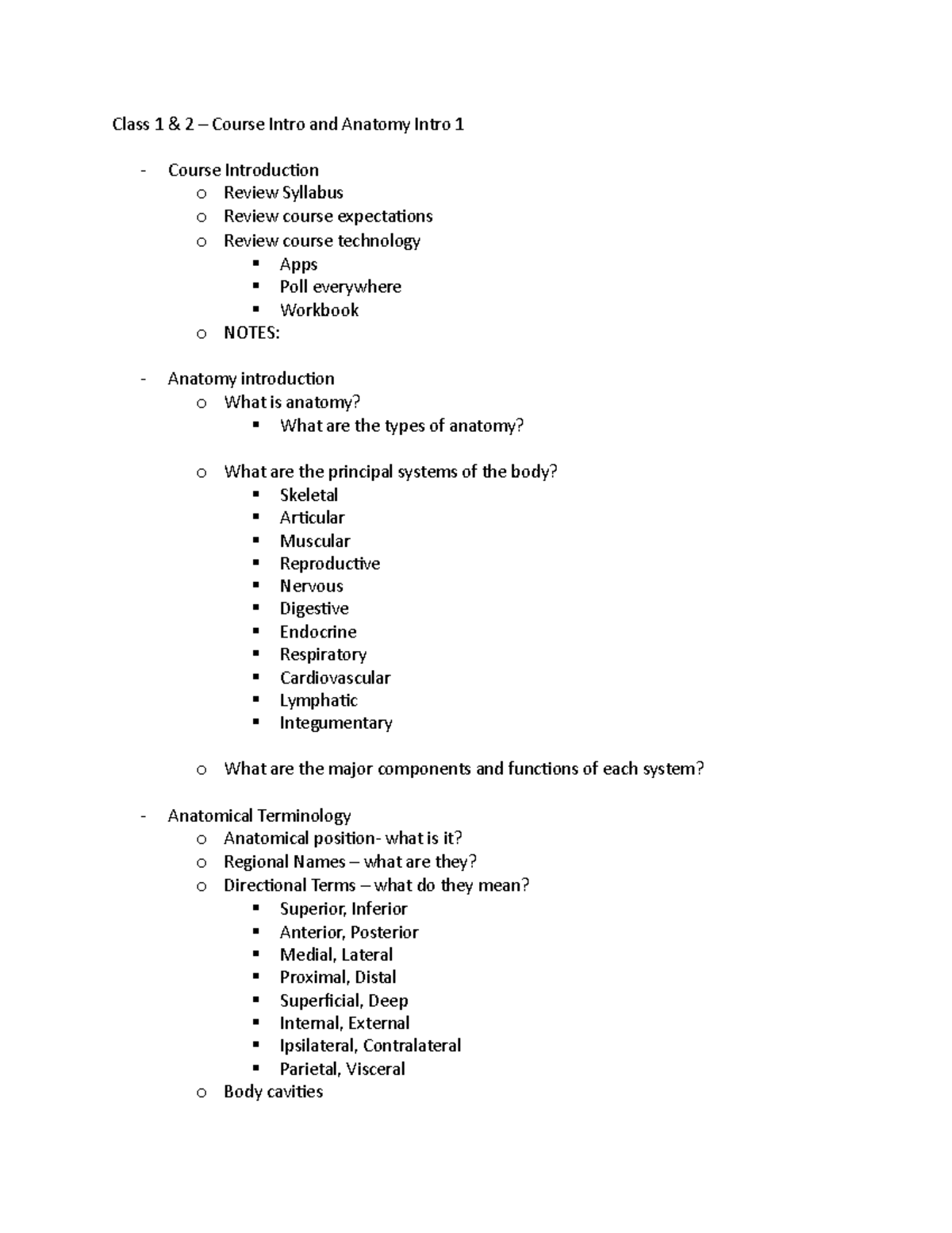 1A - Student Outline - Lecture notes 1 - Class 1 2 Course Intro and ...