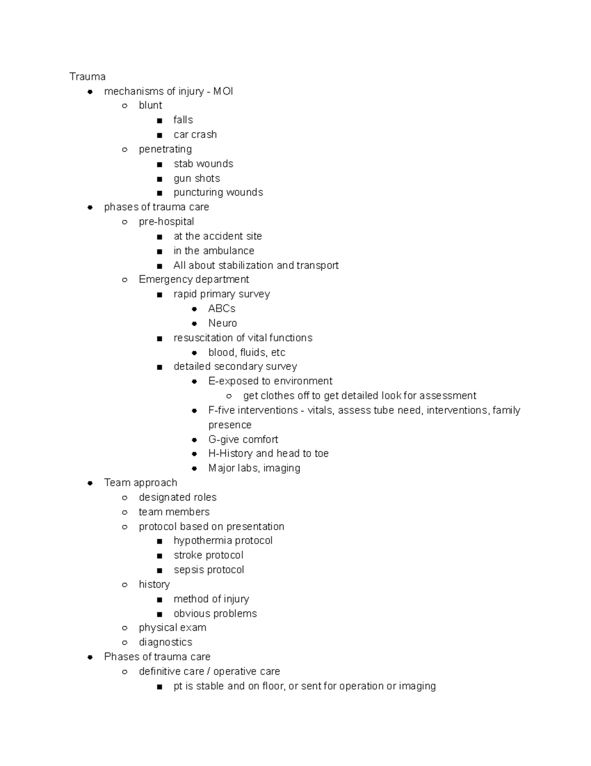 Copy of 1-5 notes - trauma - Trauma mechanisms of injury - MOI blunt ...