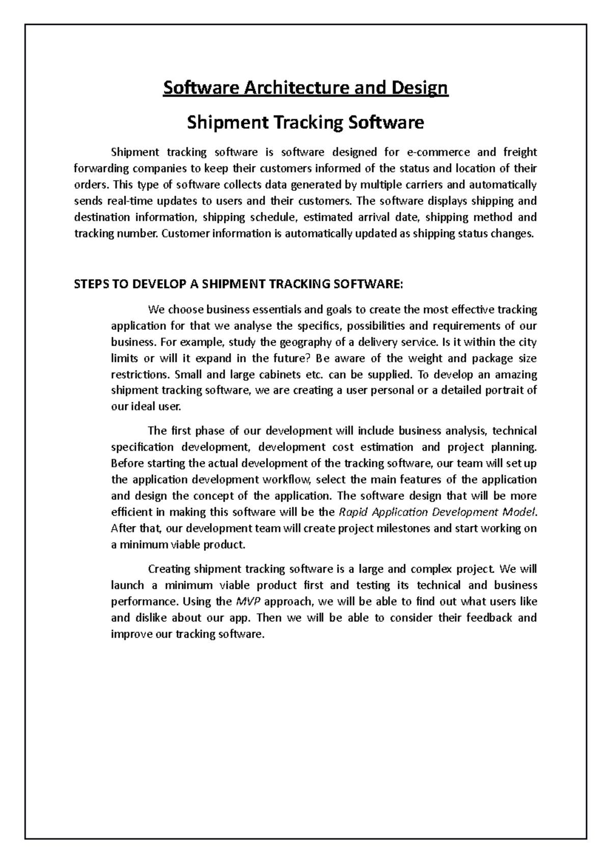 Shipment tracking software review 1 - Software Architecture and Design ...