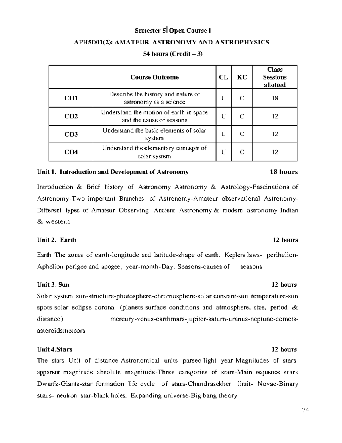 Bsc - Document contains syllabus of open course - APH5D01(2): AMATEUR ...