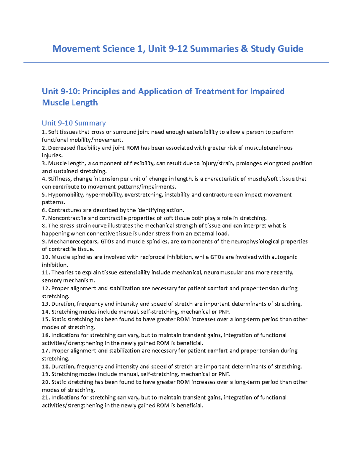 Units 9-12 Student Study Guide - Movement Science 1, Unit 9-12 ...
