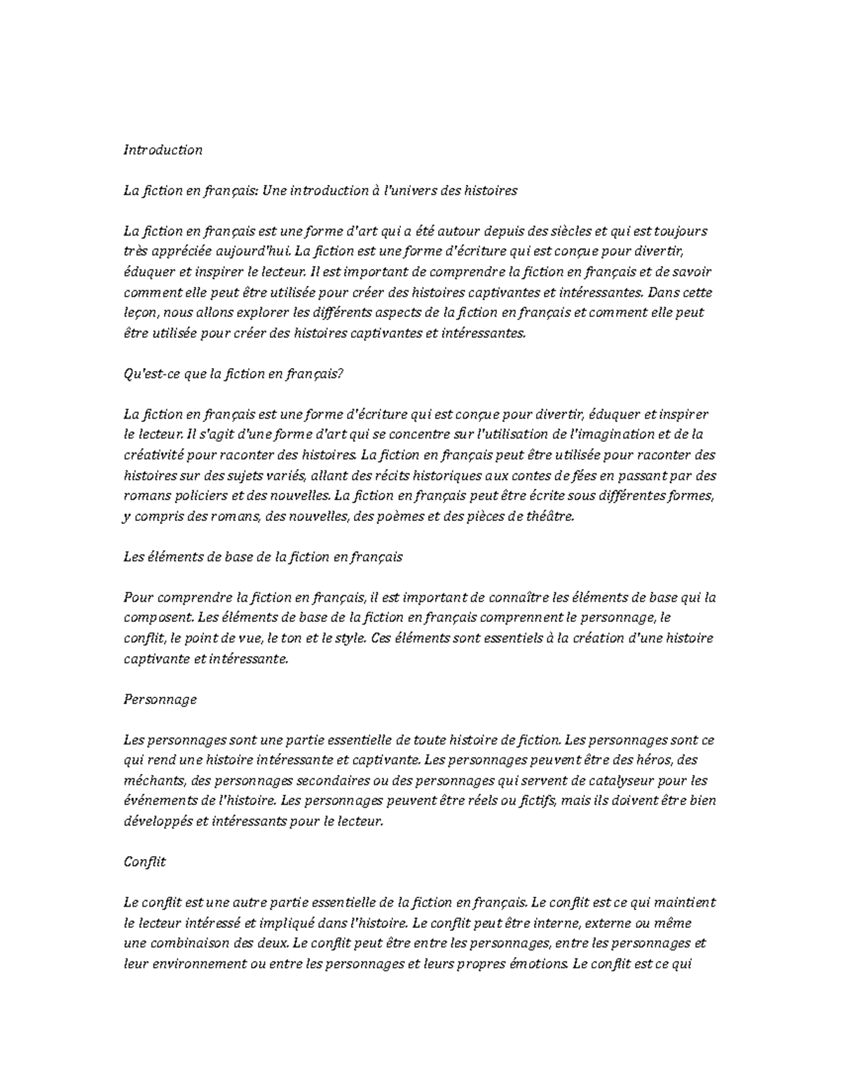 Fiction Study Notes - Introduction La fiction en français: Une ...