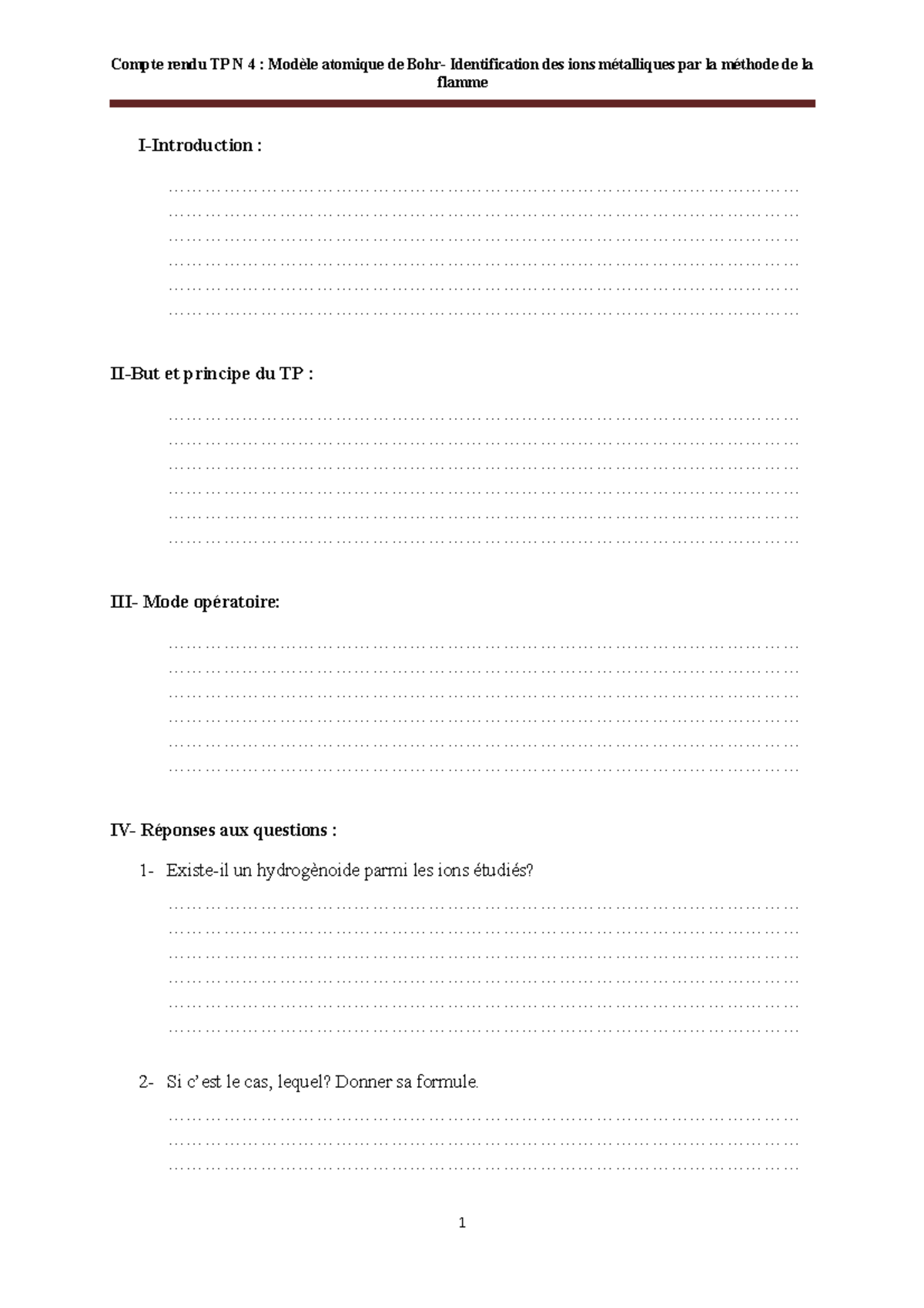 Compte rendu TP N 4 chimie I - flamme I-Introduction : - Studocu