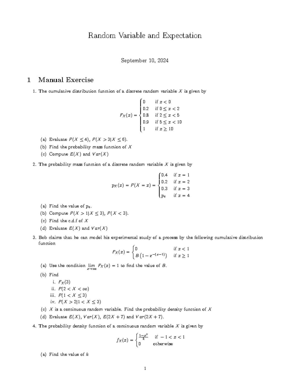 2 Random Variable And Expectation Random Variable And Expectation September 10 2024 1 Manual