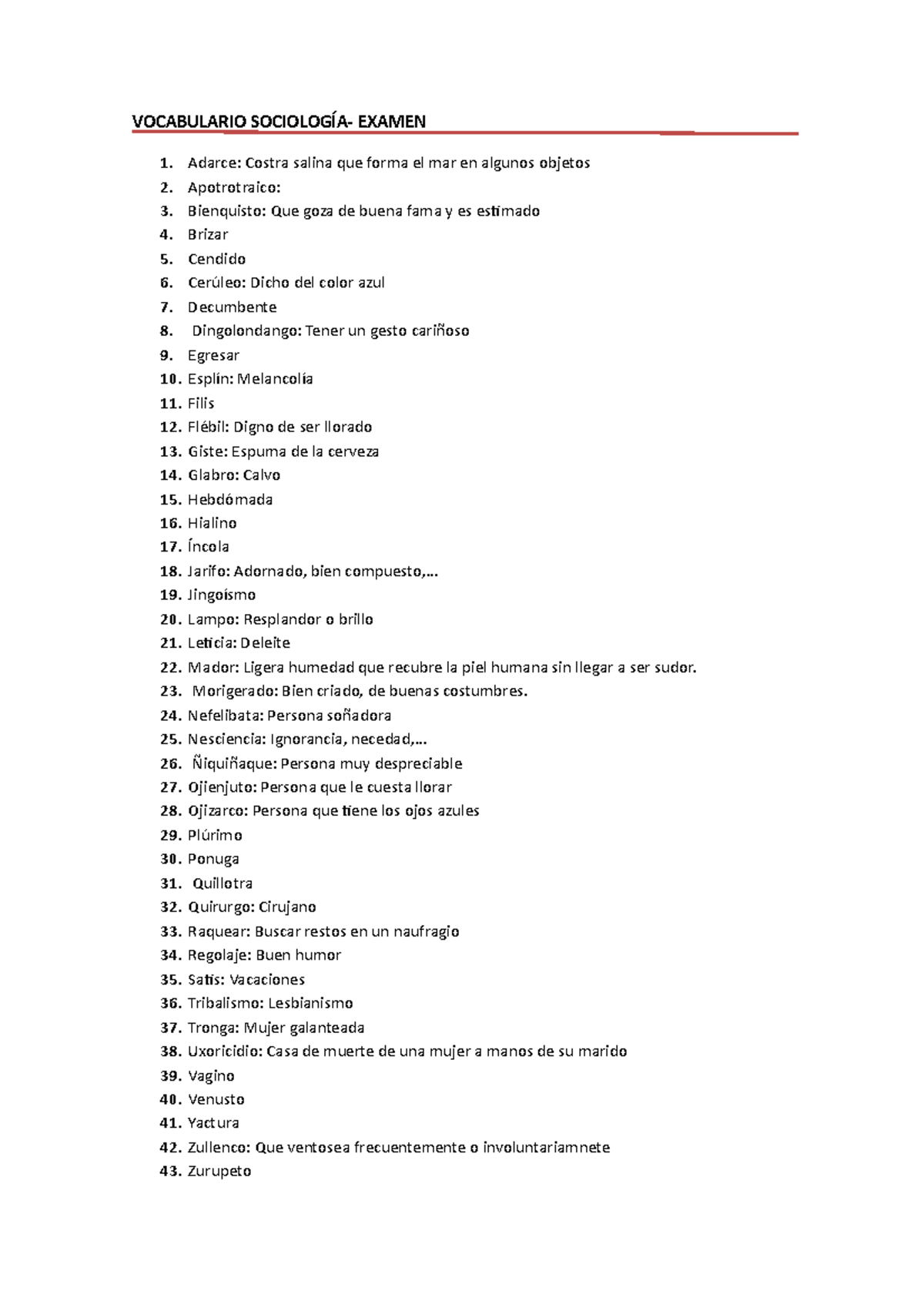 Vocabulario Sociología- 1 curso - VOCABULARIO SOCIOLOGÍA- EXAMEN Adarce ...