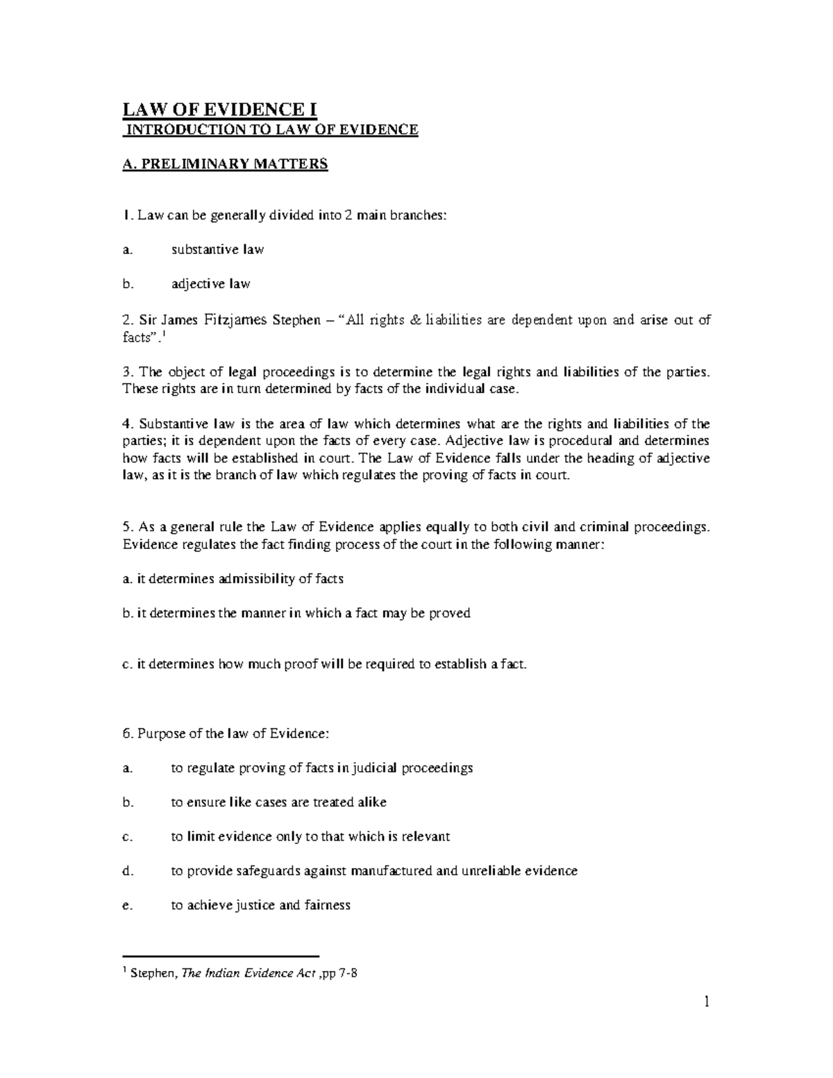 Chapter 1 Law of Evidence Introduction AND Preliminary Matters 2021/ ...