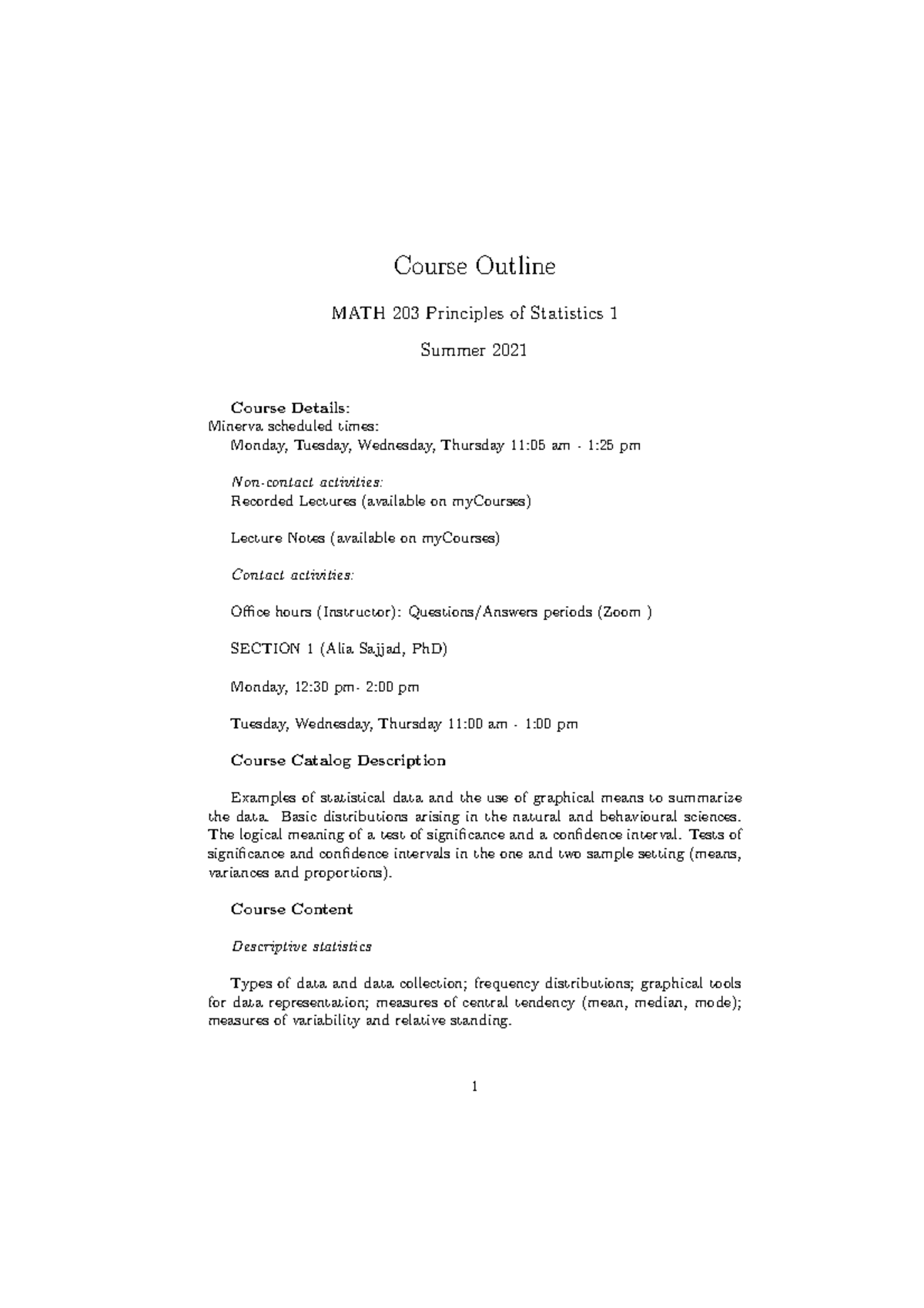 Math 203 Course Outline N - Course Outline MATH 203 Principles of ...