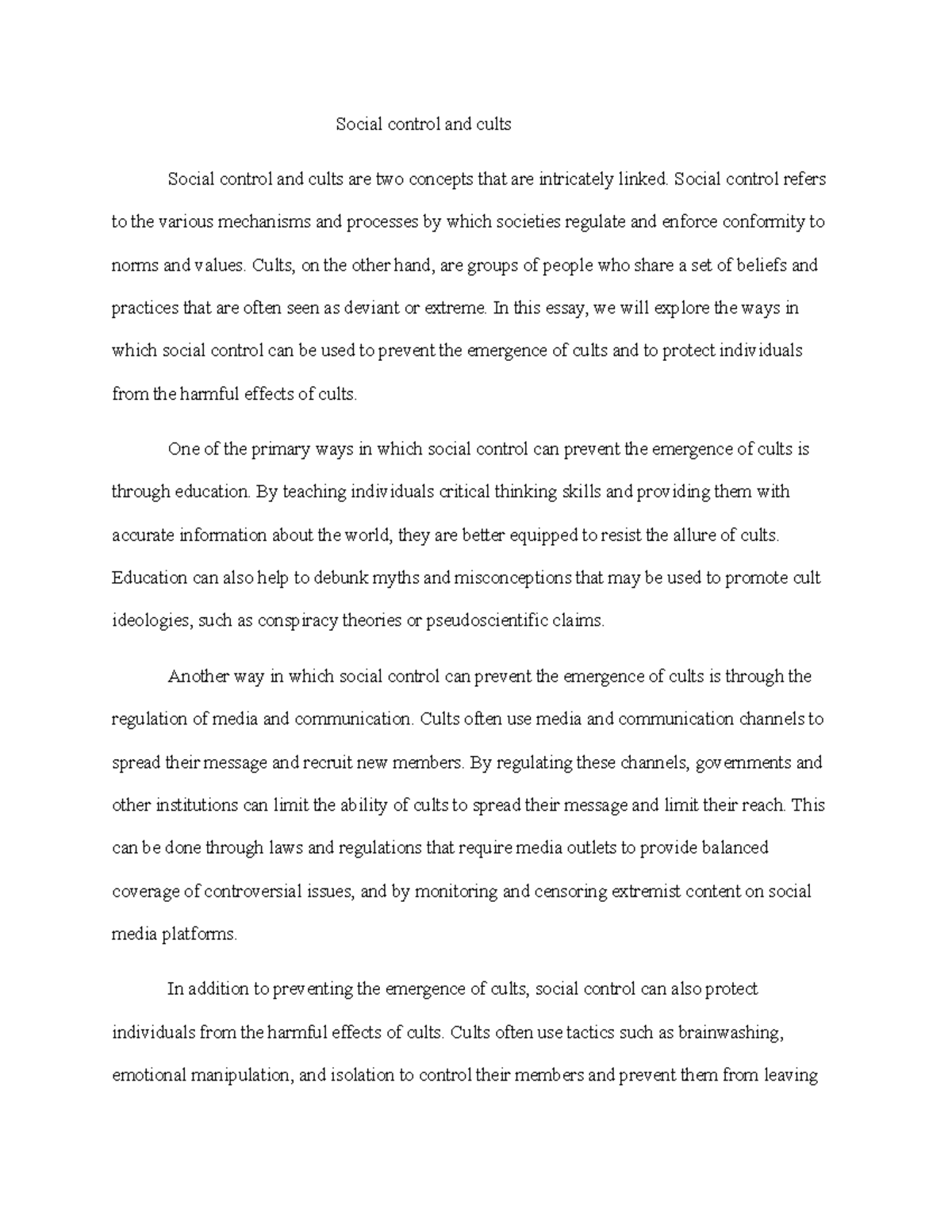 Social control and cults - Social control and cults Social control and ...