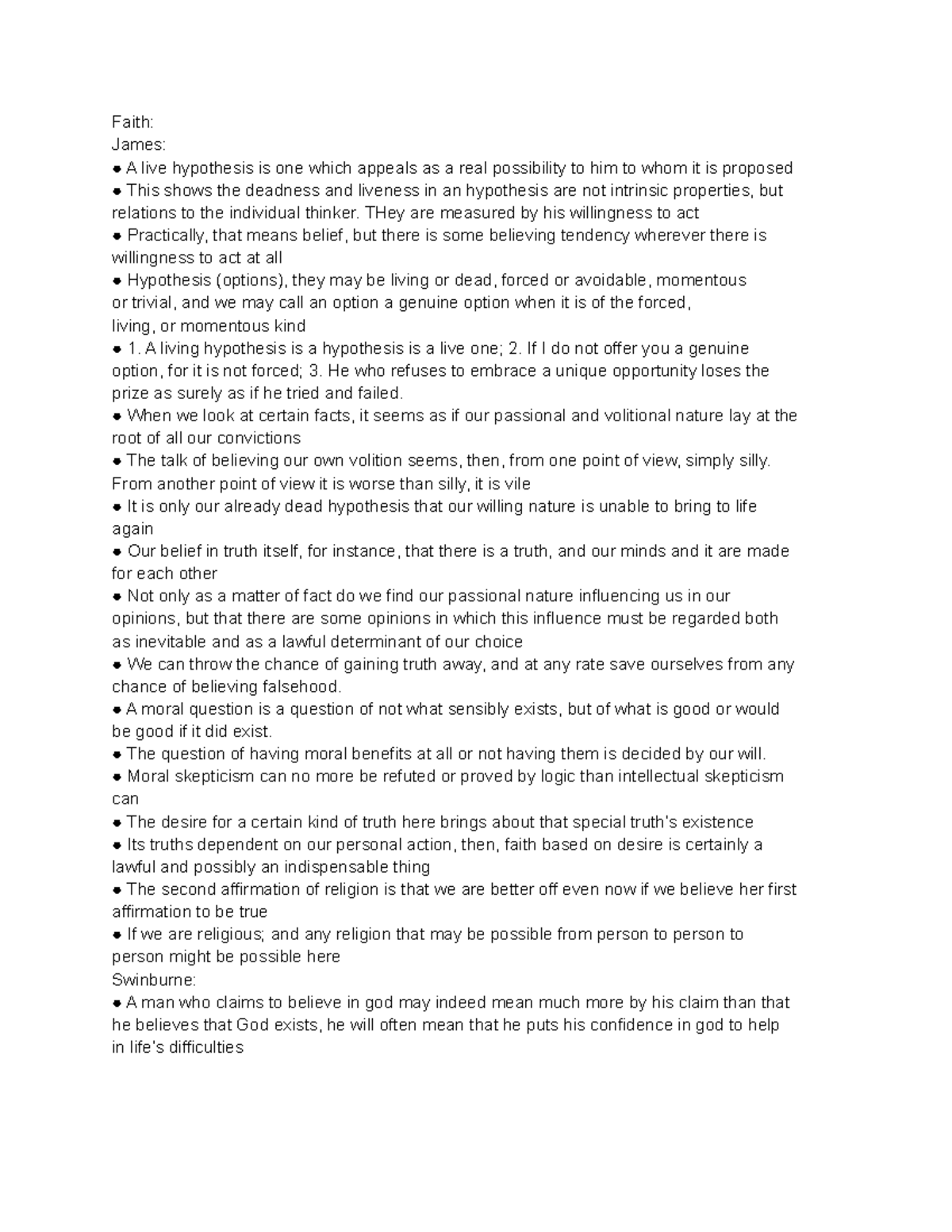 Phil 24a notes 1 - Prof. Eli Hirsch - Faith: James: A live hypothesis ...